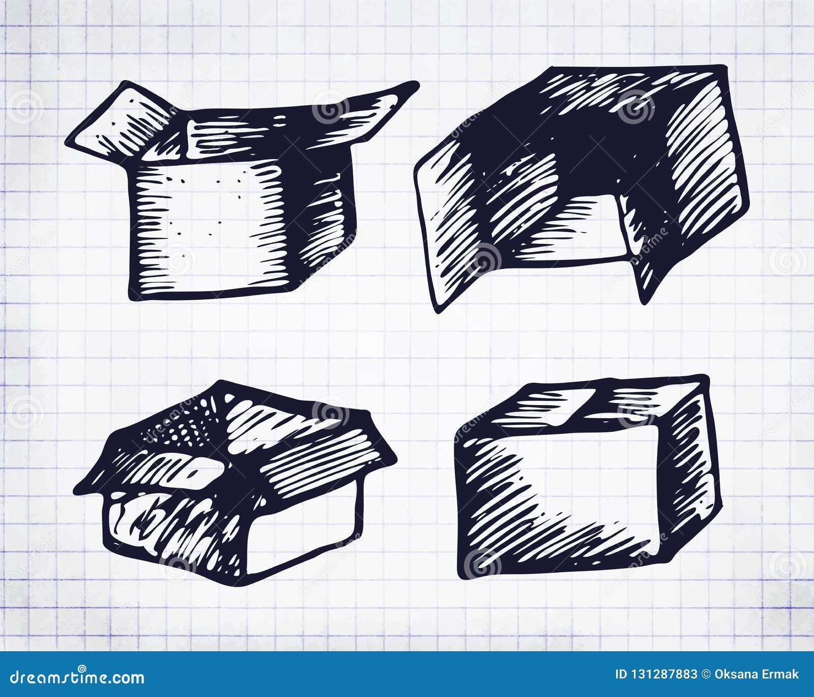 Hand Drawn Box Set on Notebook Sheet Stock Vector - Illustration of ...