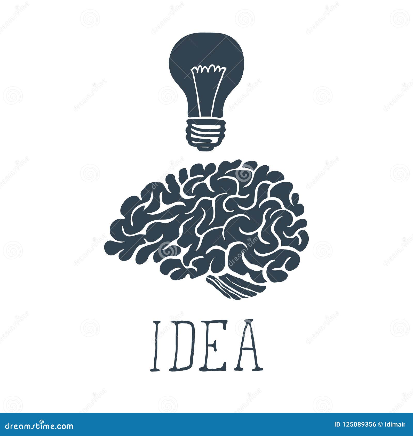 Hand Drawn Brain with Idea Lettering and Light Bulb. Vector Stock ... Hand Drawn Brain with Idea Lettering and Light Bulb. Vector Stock ...