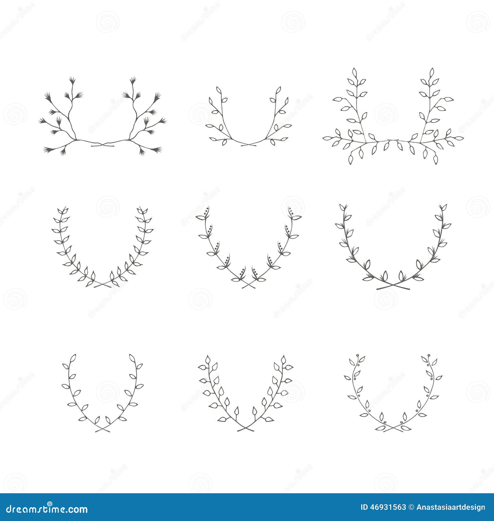 Hand-drawn Branches Brackets Graphic Design Elements Set Stock Vector ...