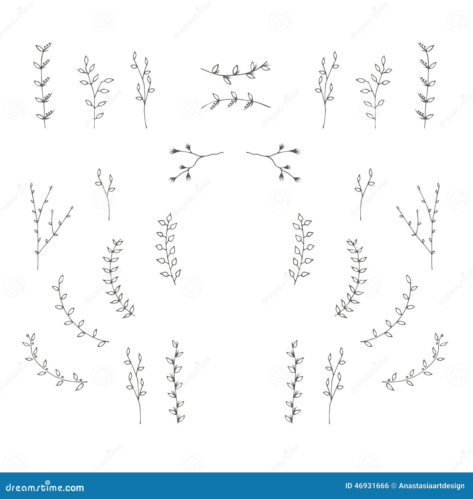 Hand-drawn Branches Graphic Design Elements Set. Stock Illustration ...