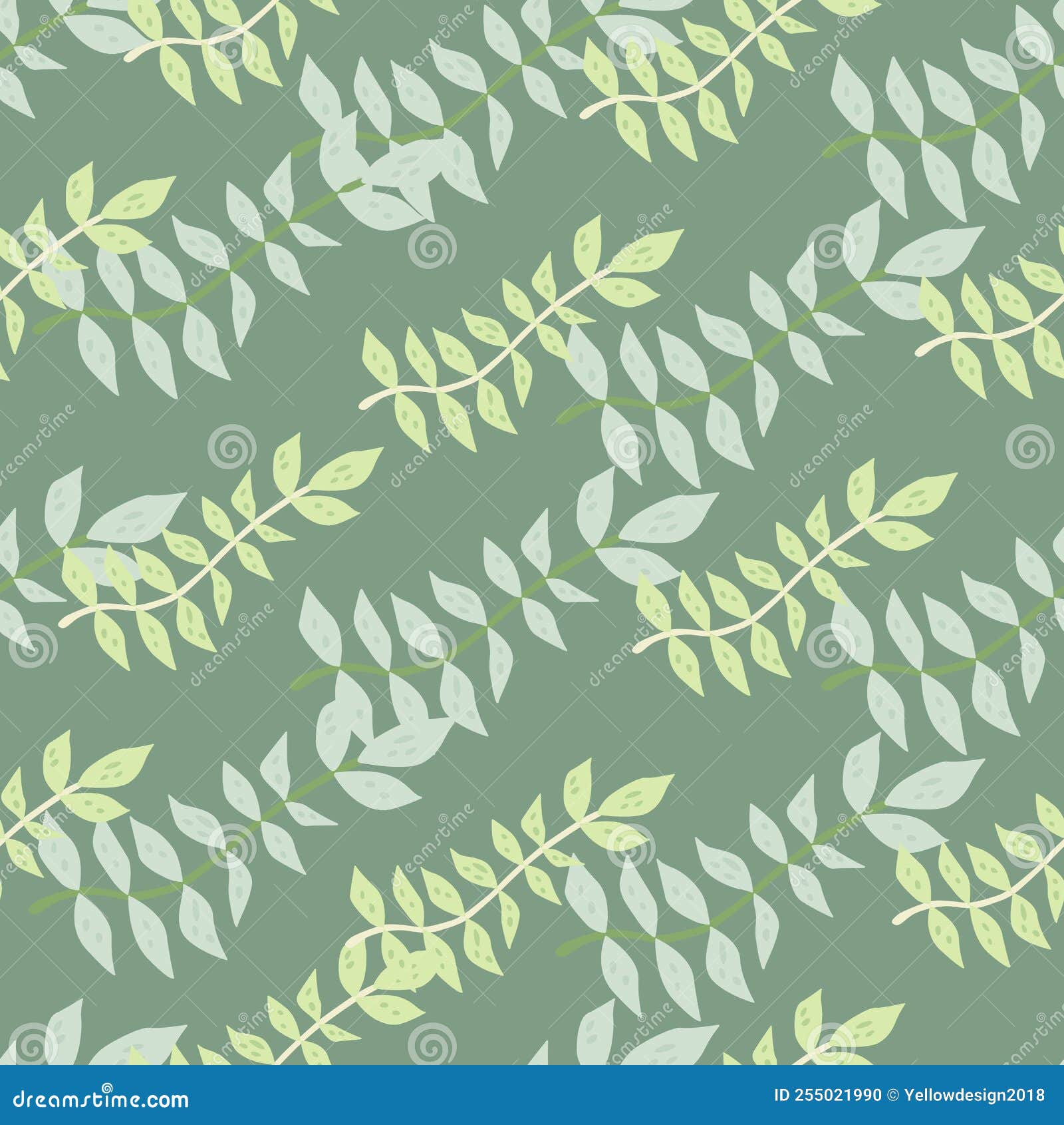 Hand Drawn Branches with Leaves Seamless Pattern. Simple Organic ...