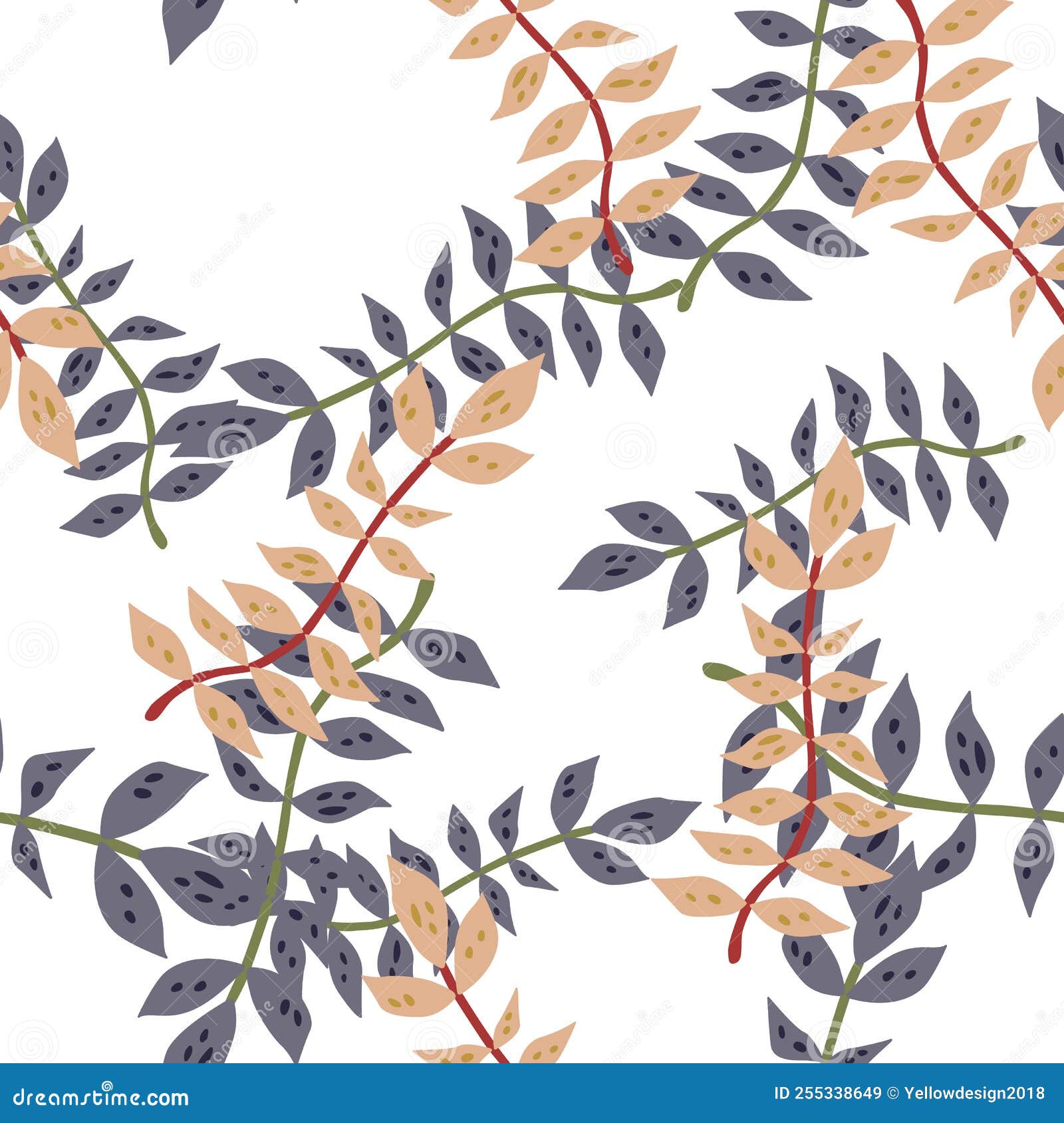 Hand Drawn Branches with Leaves Seamless Pattern. Simple Organic ...