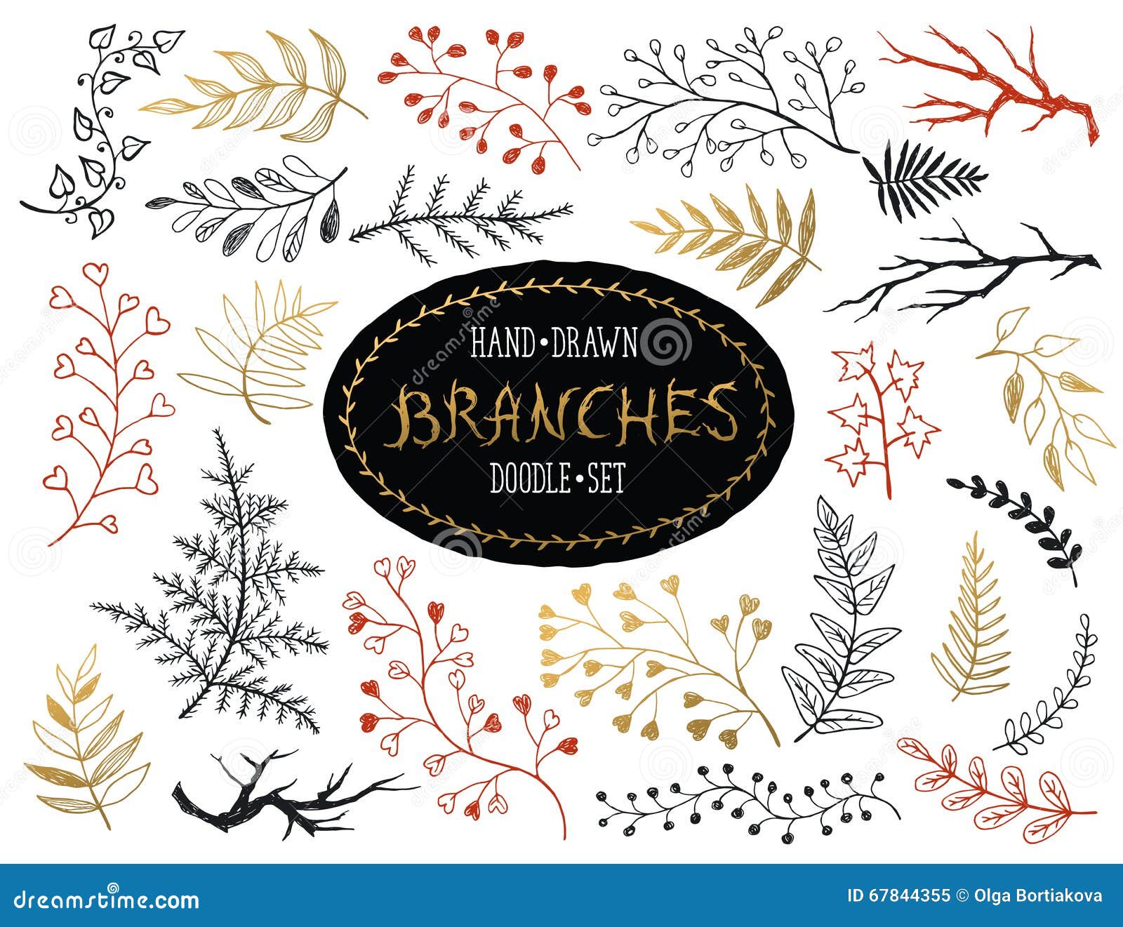 Hand drawn branches set stock vector. Illustration of branch - 67844355