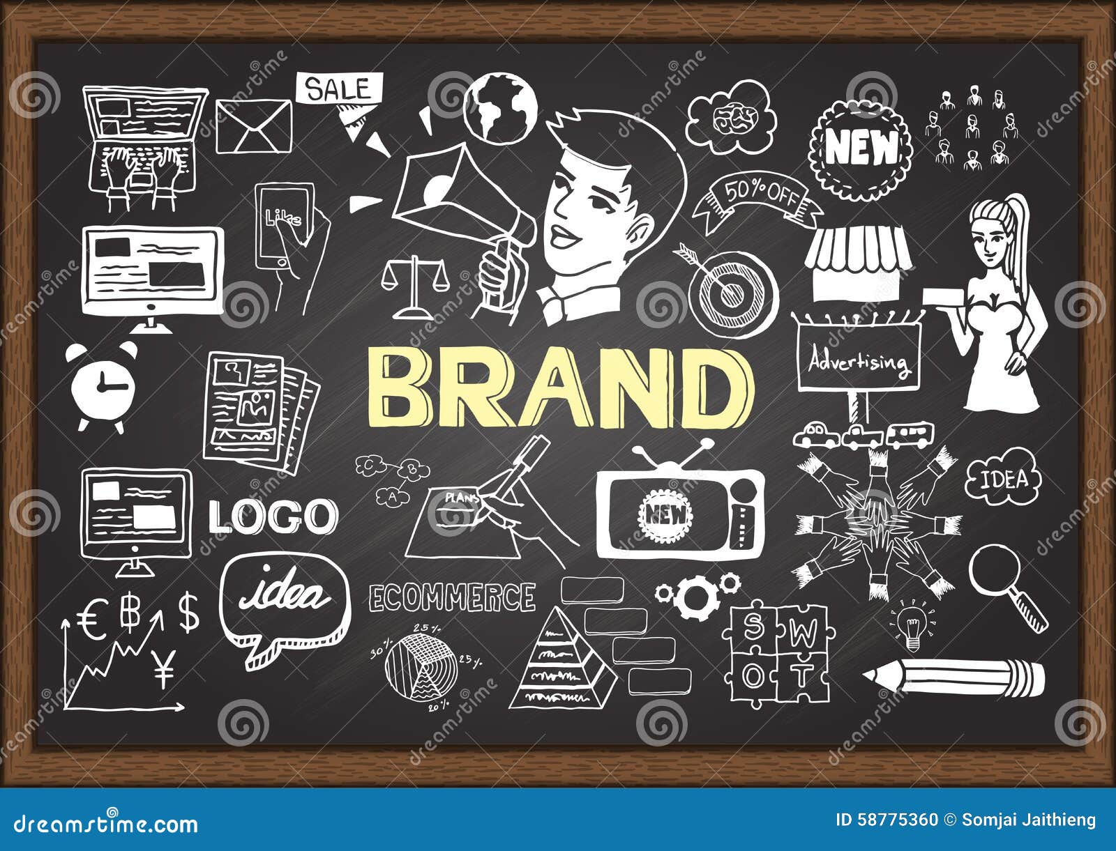 Han Drawn Brand Ambassador Line Icons. Influence People, Megaphone And ...