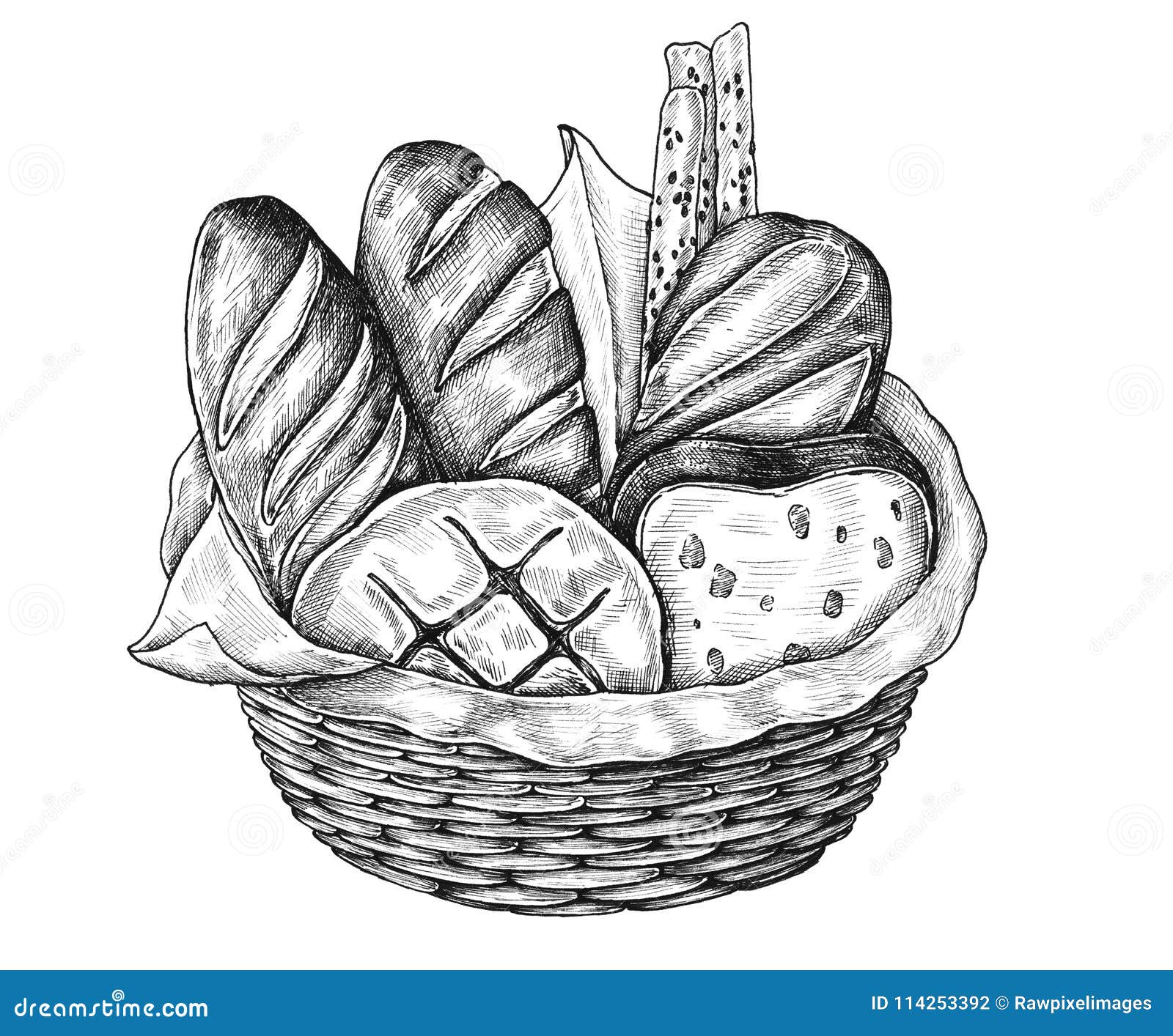 Hand Drawn Bread Basket Isolated Stock Illustration - Illustration of ...