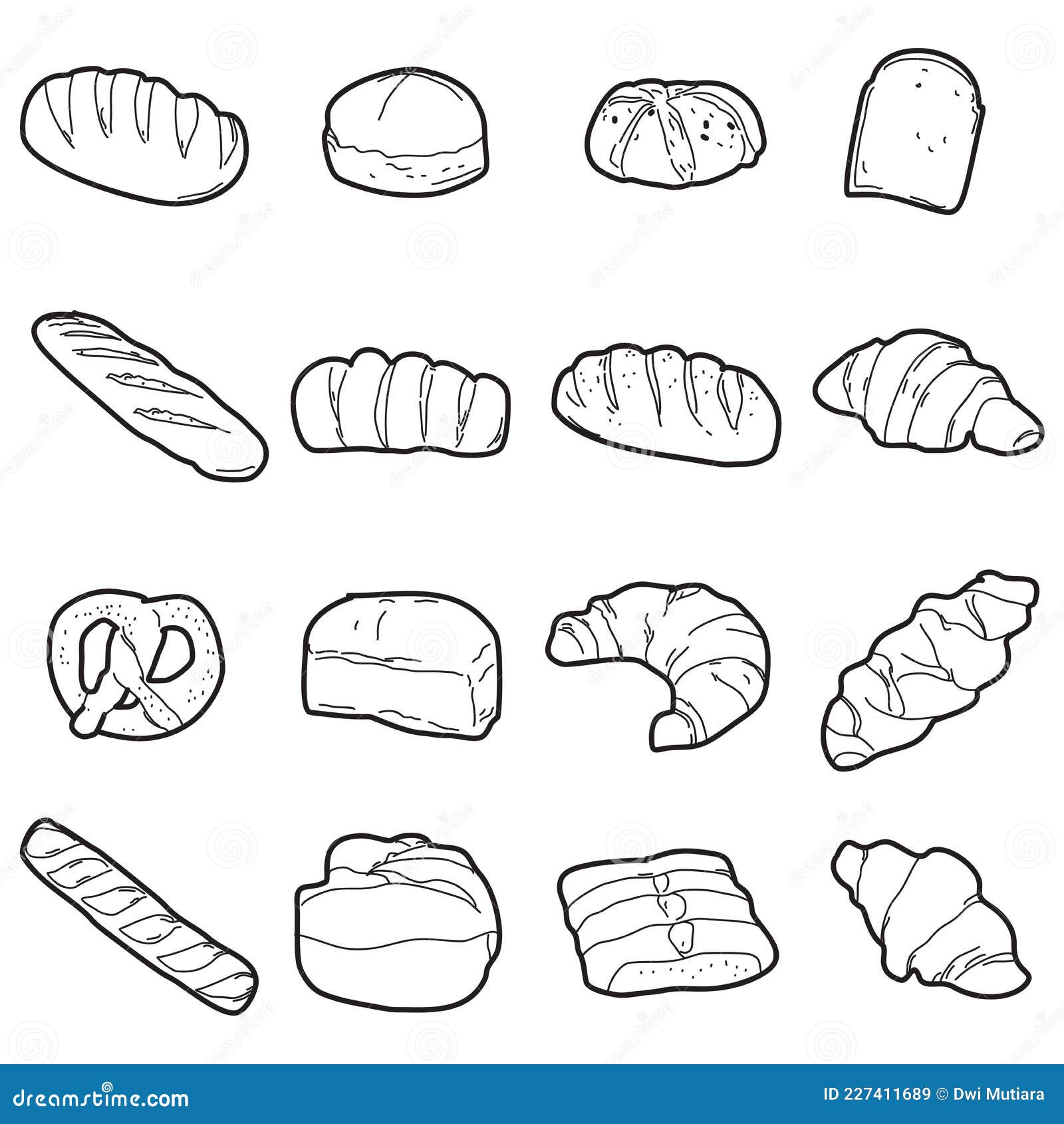 Hand Drawn Bread Icon Set on White Vector. Cute Bread Doodle Drawing Stock Vector - Illustration ...