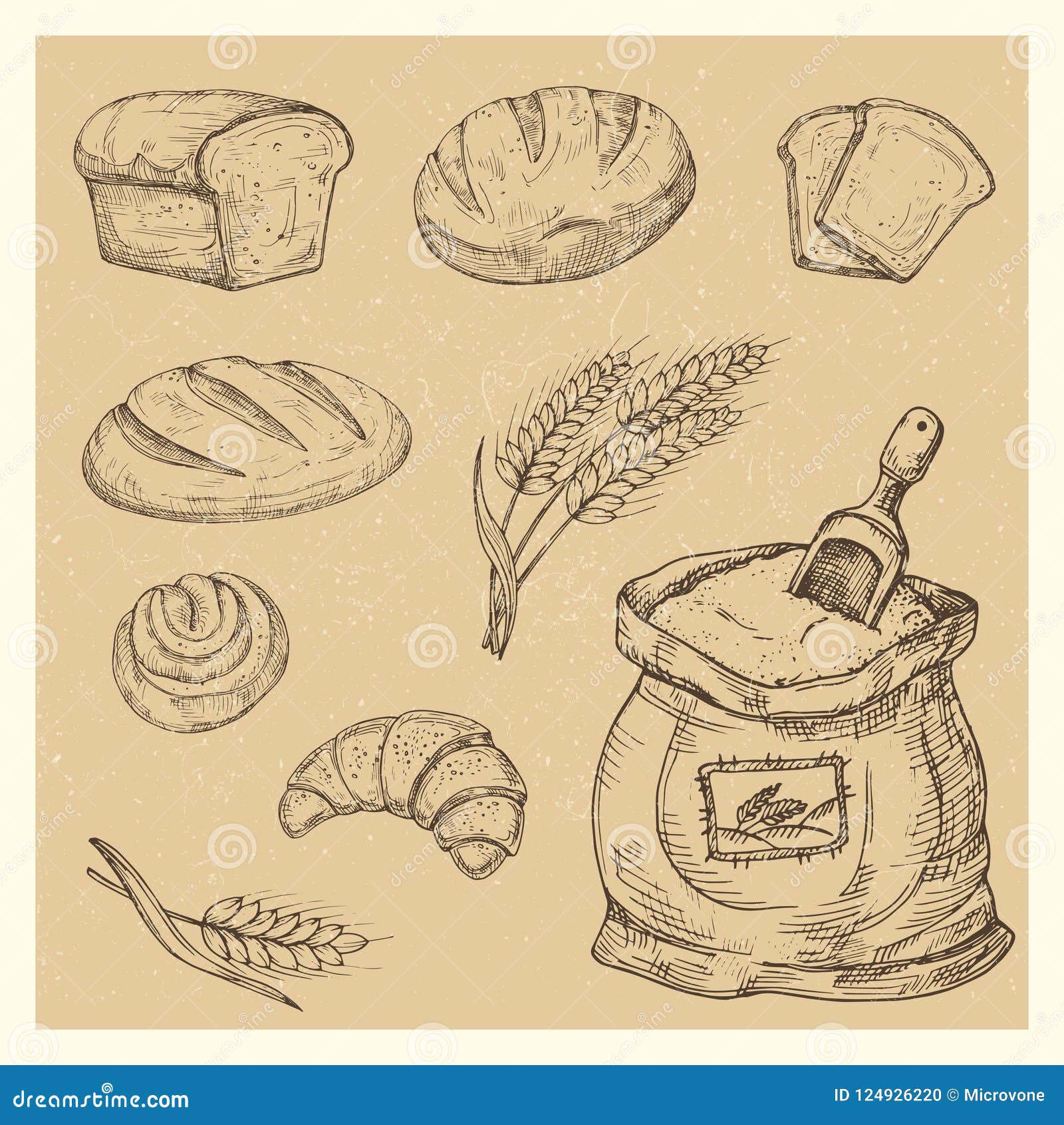 Hand Drawn Bread, Rolls, Croissant, Meal Vector Set Stock Vector ...