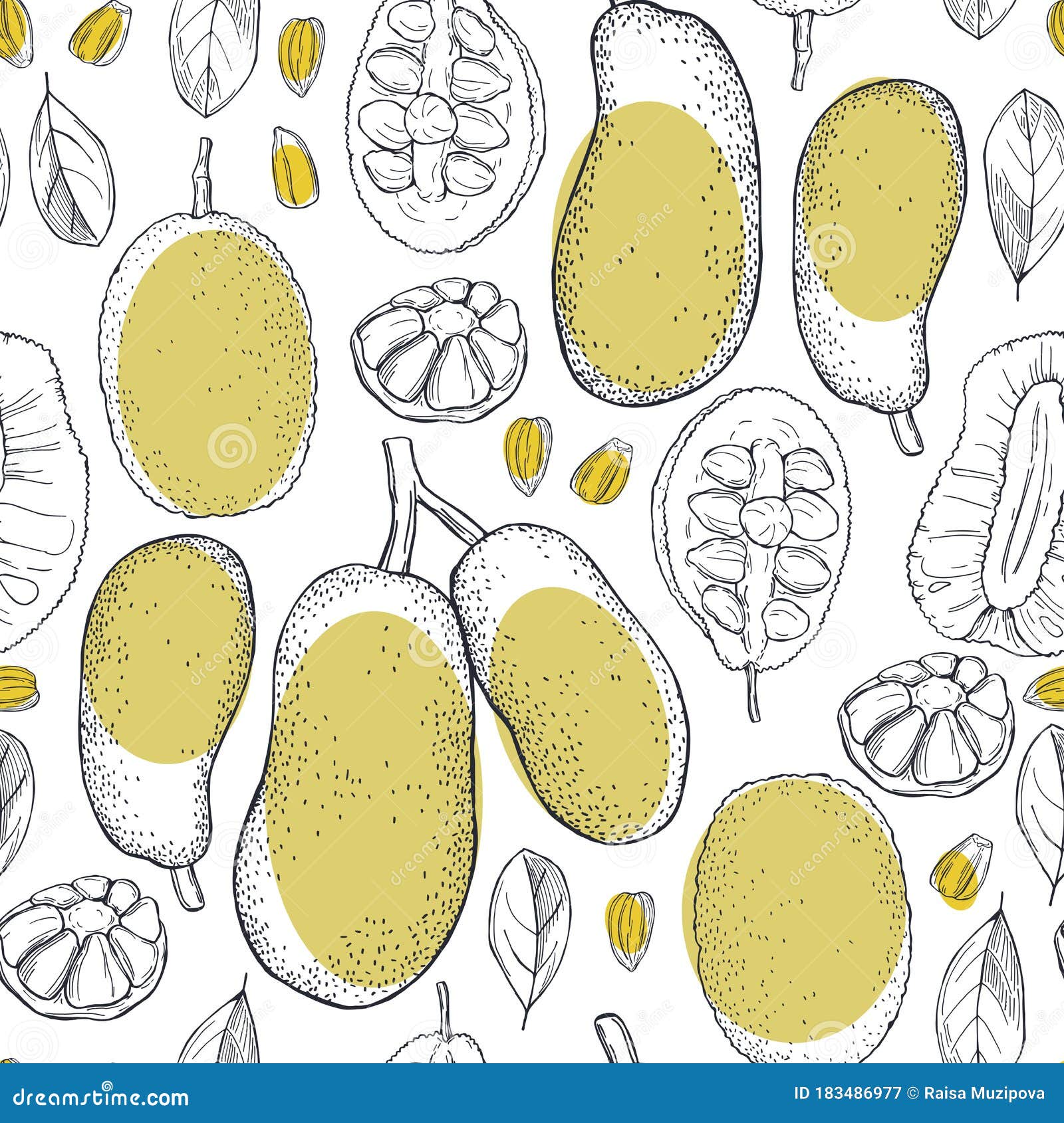 Breadfruit Jackfruit. Vector Seamless Pattern Stock Vector ...
