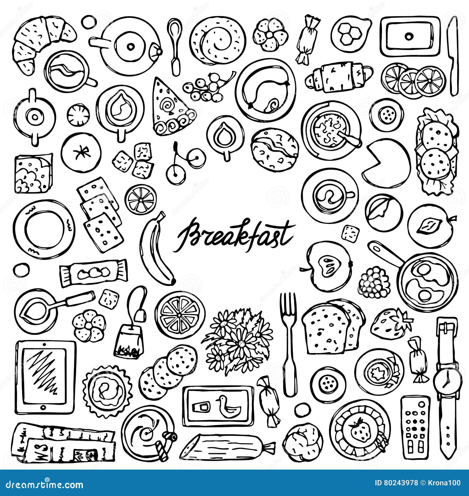 Breakfast Pattern. Hot Dogs And Scrambled Eggs, Peanut Butter Sandwich ...