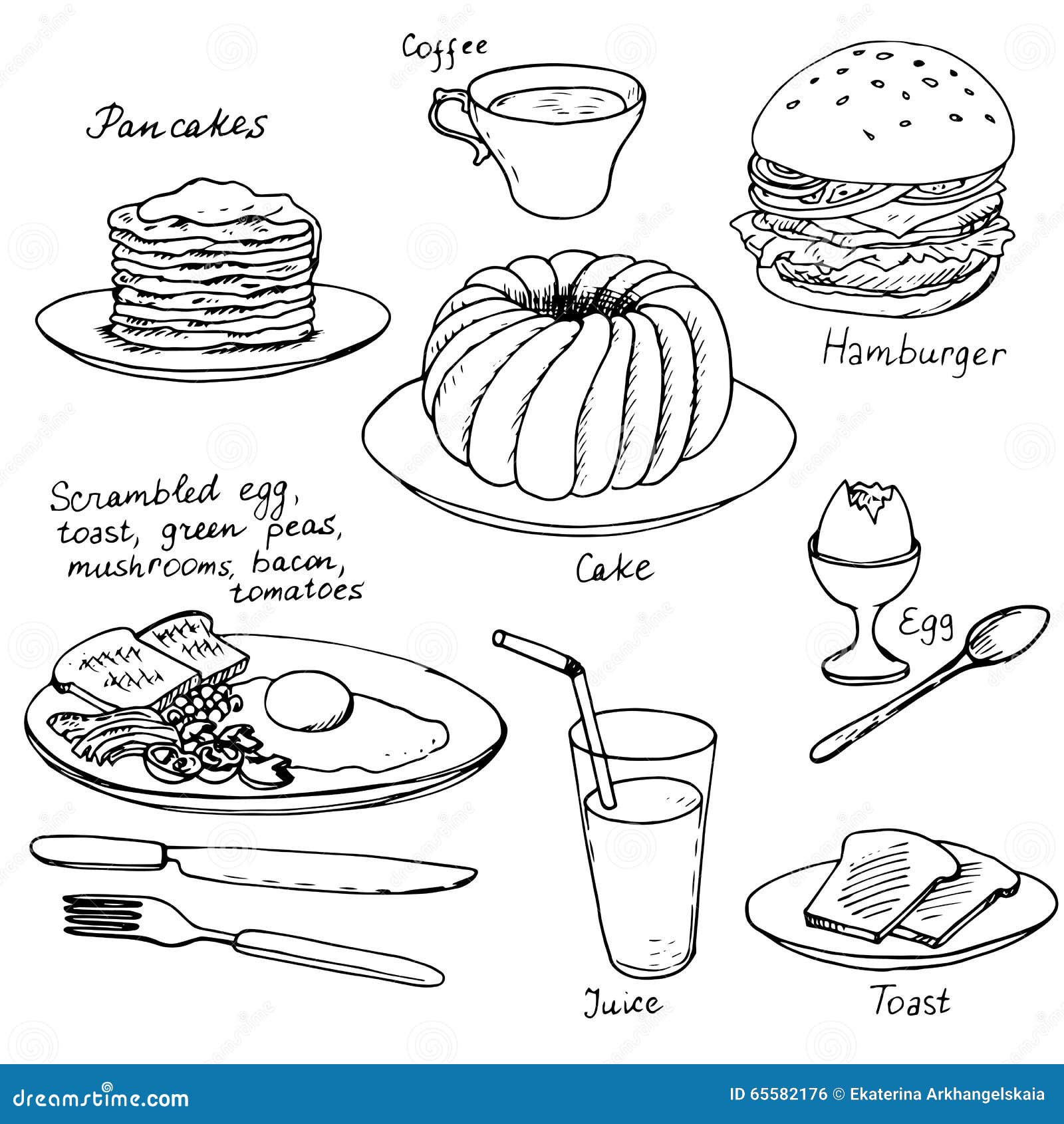 Hand drawn breakfast set stock vector. Illustration of fresh - 65582176