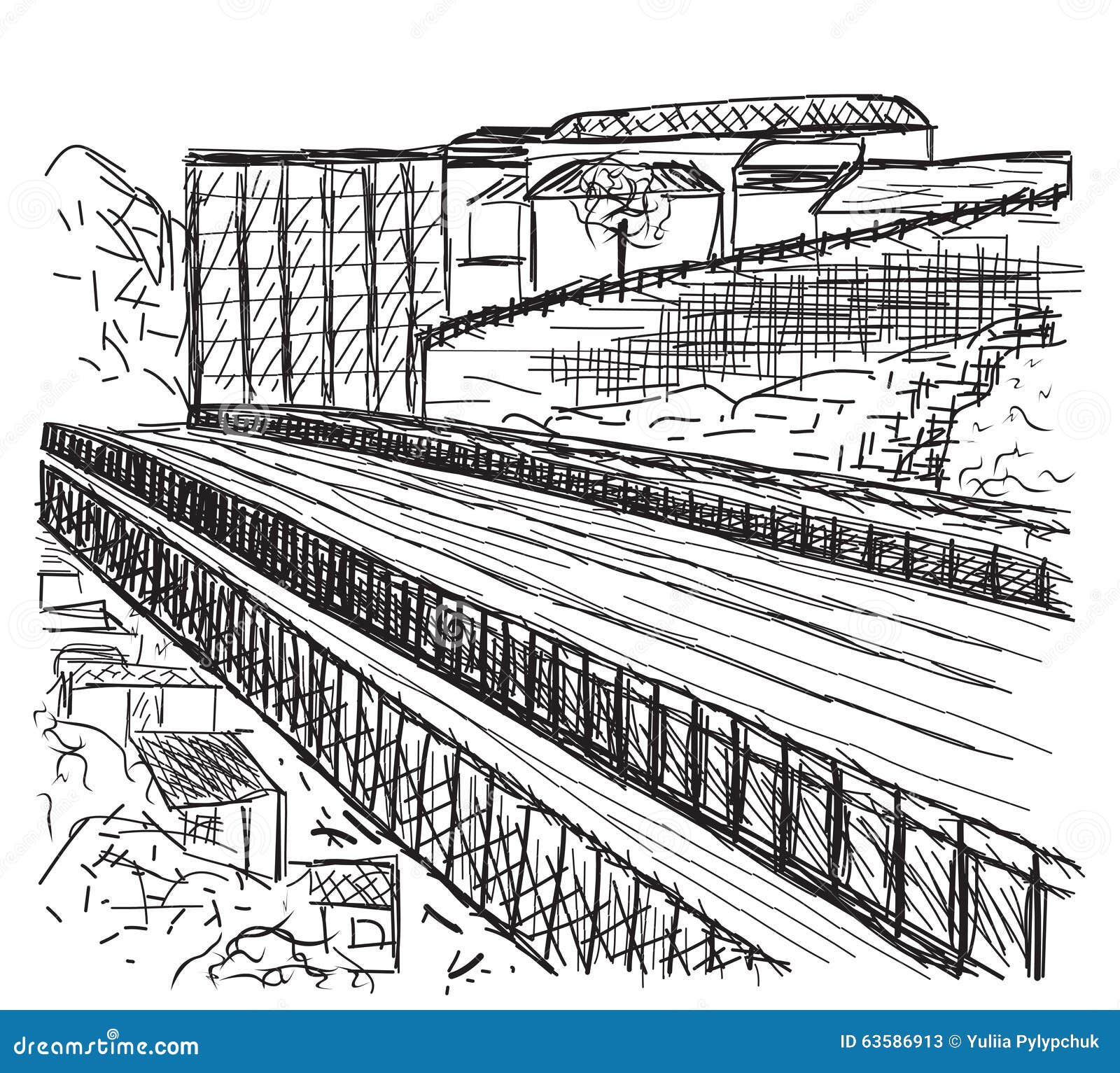 Hand drawn bridge stock vector. Illustration of vector - 63586913