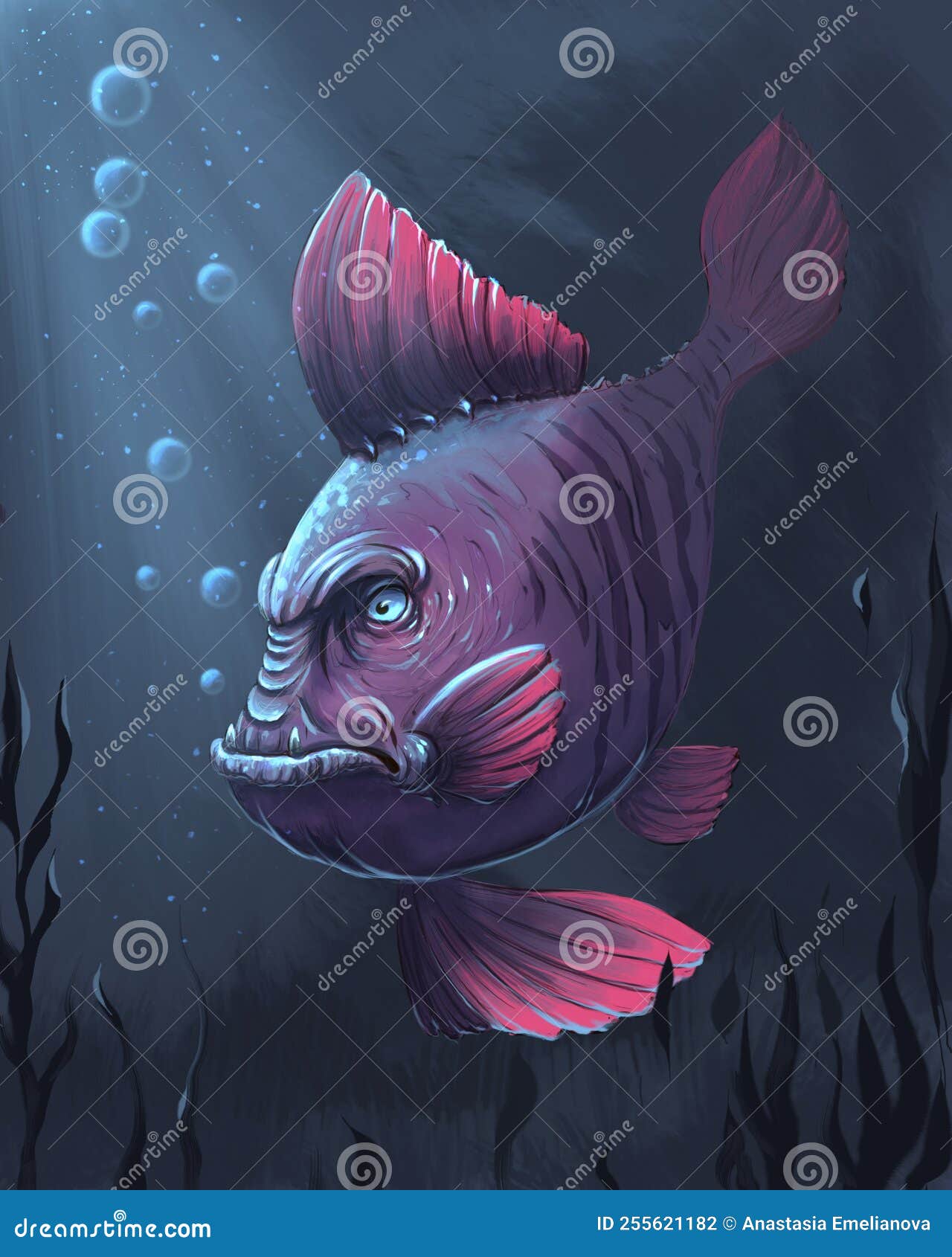 Angry fish in the water stock illustration. Illustration of purple ...