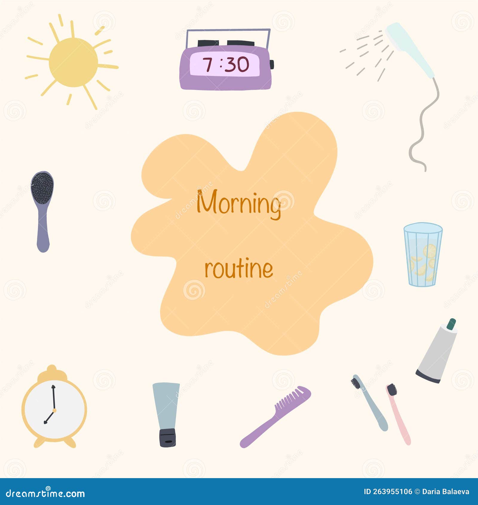 Hand Drawn Bright Set of Morning Routine Objects Stock Vector ...