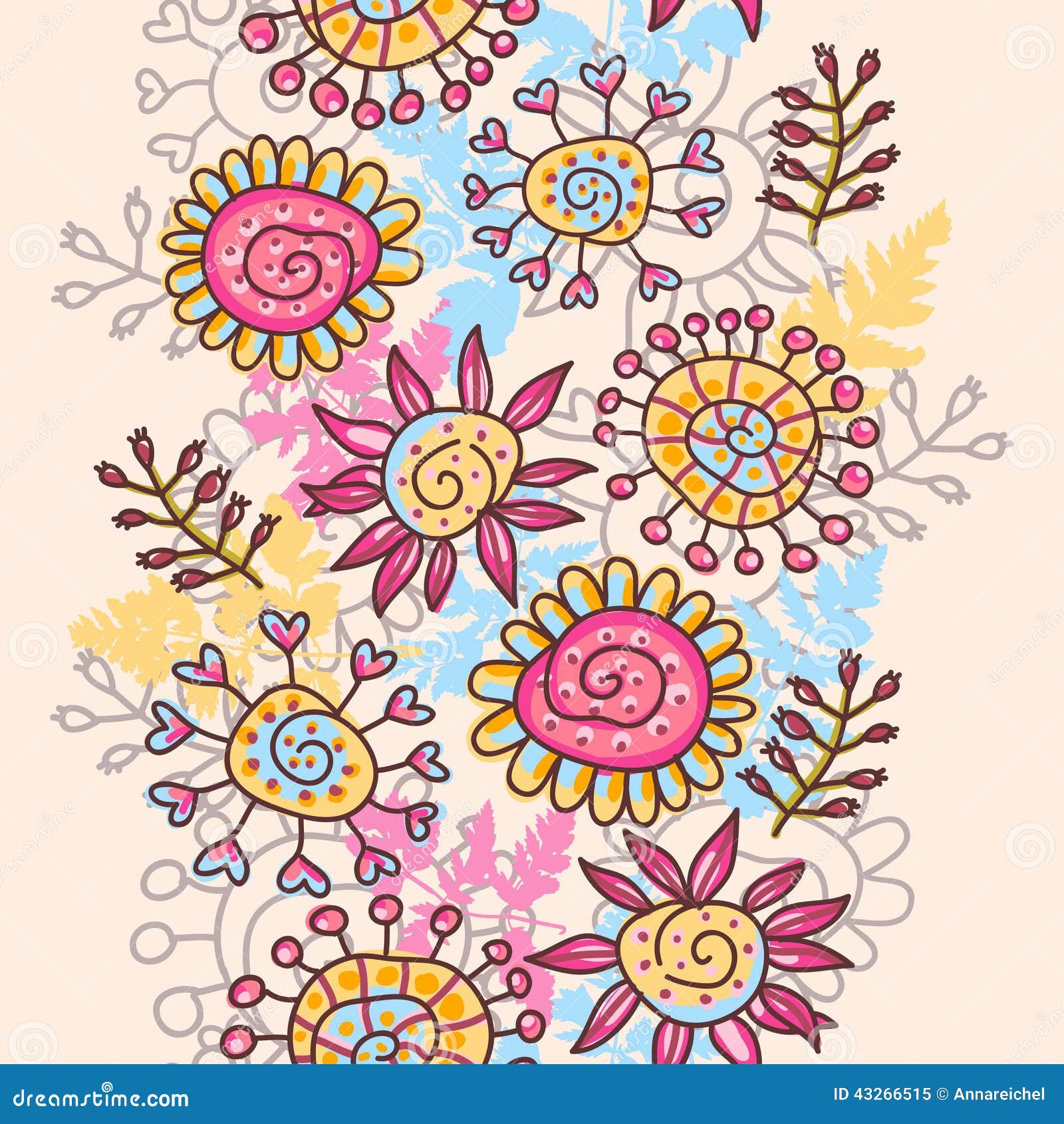Hand Drawn Bright Vector Vertical Seamless Border | CartoonDealer.com ...