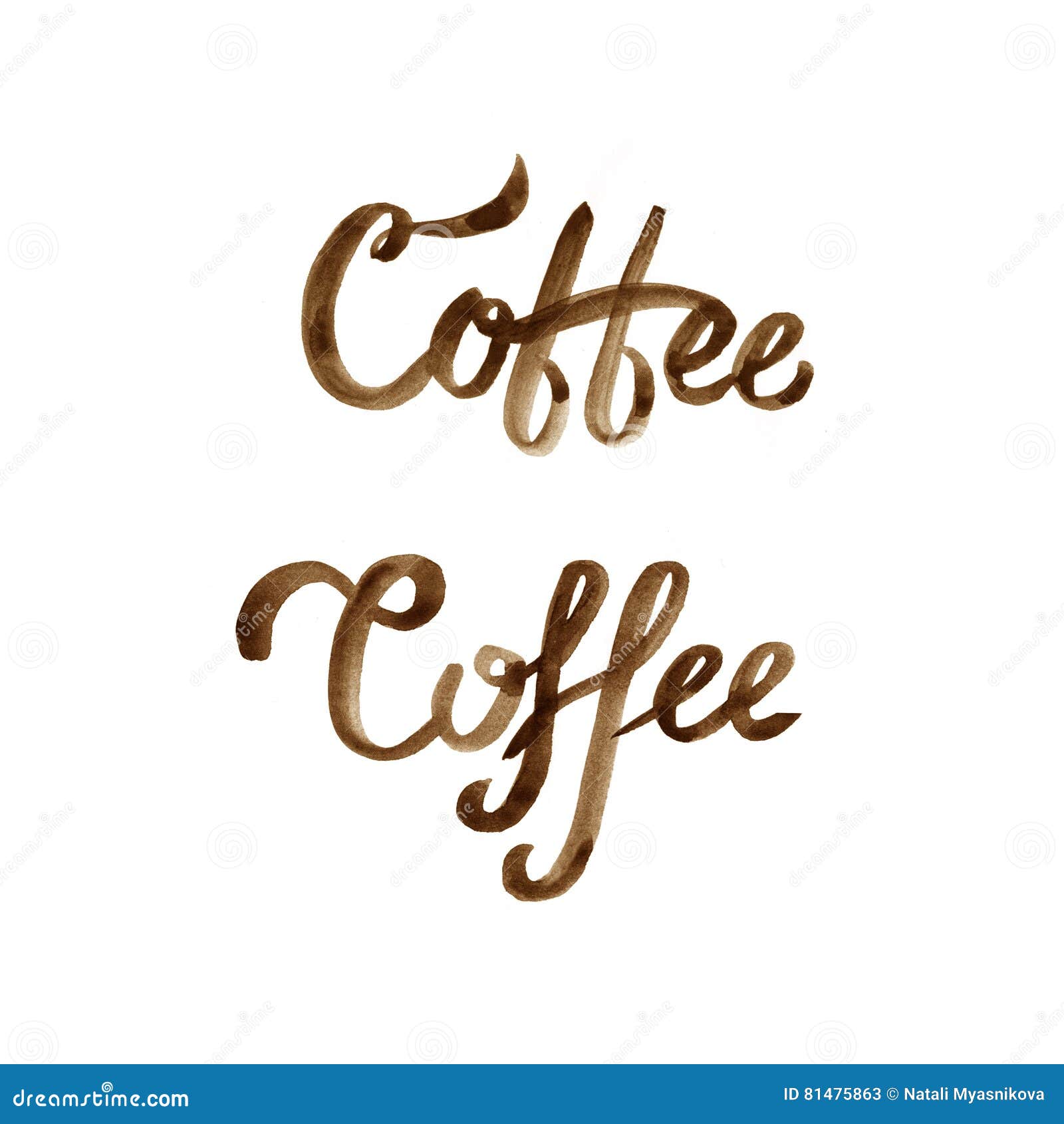 Hand Drawn Brown Coffee Lettering Logo on White Background. Stock ...