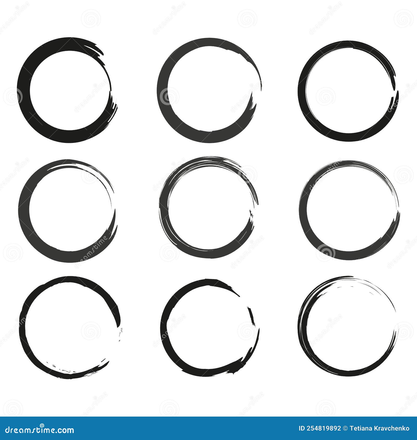Hand Drawn Brush Circles. Round Frame Set. Grunge Texture Background ...