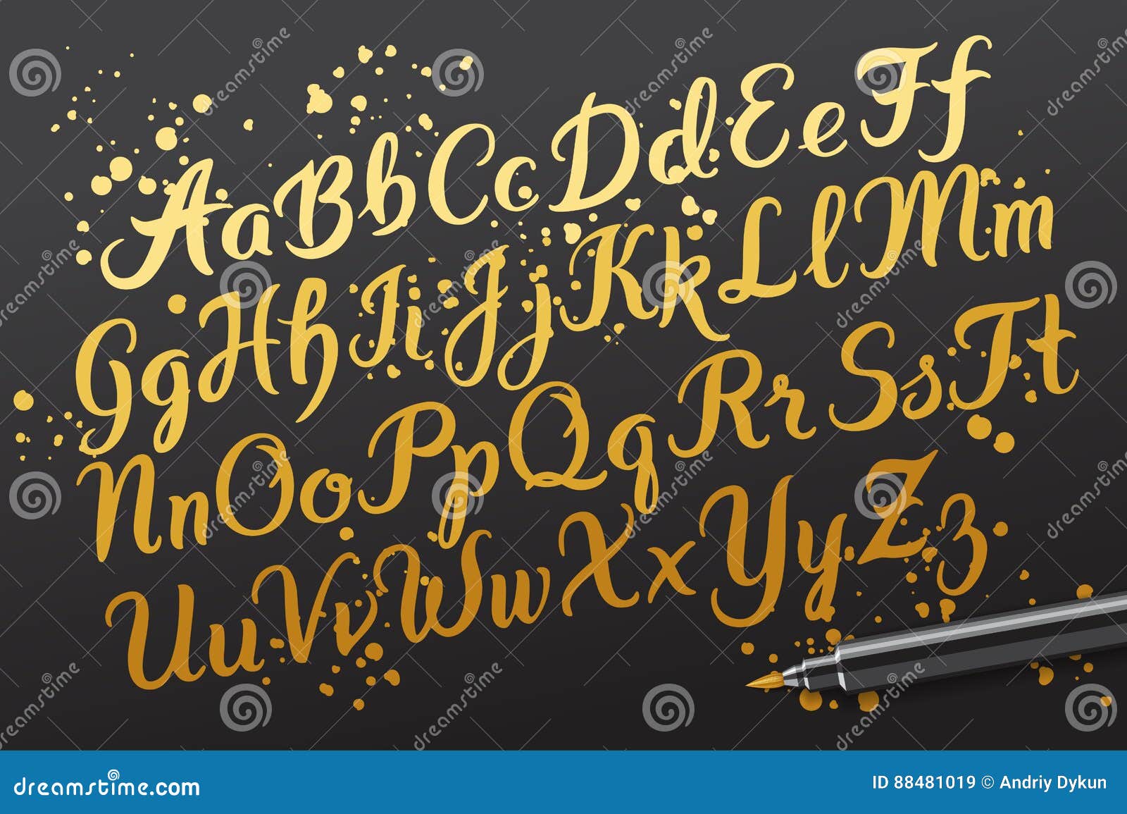 Hand Drawn Brushpen Alphabet Letters Stock Illustration - Illustration ...