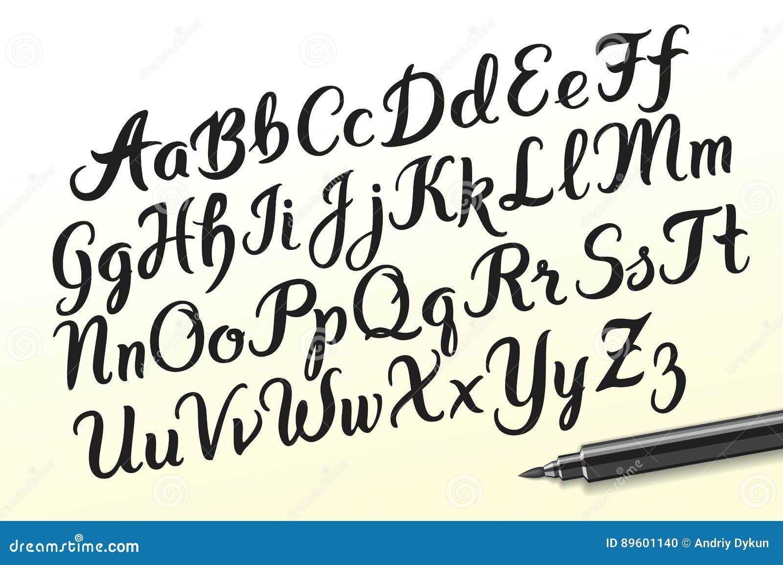 Hand Drawn Brushpen Alphabet Letters Stock Vector - Illustration of ...