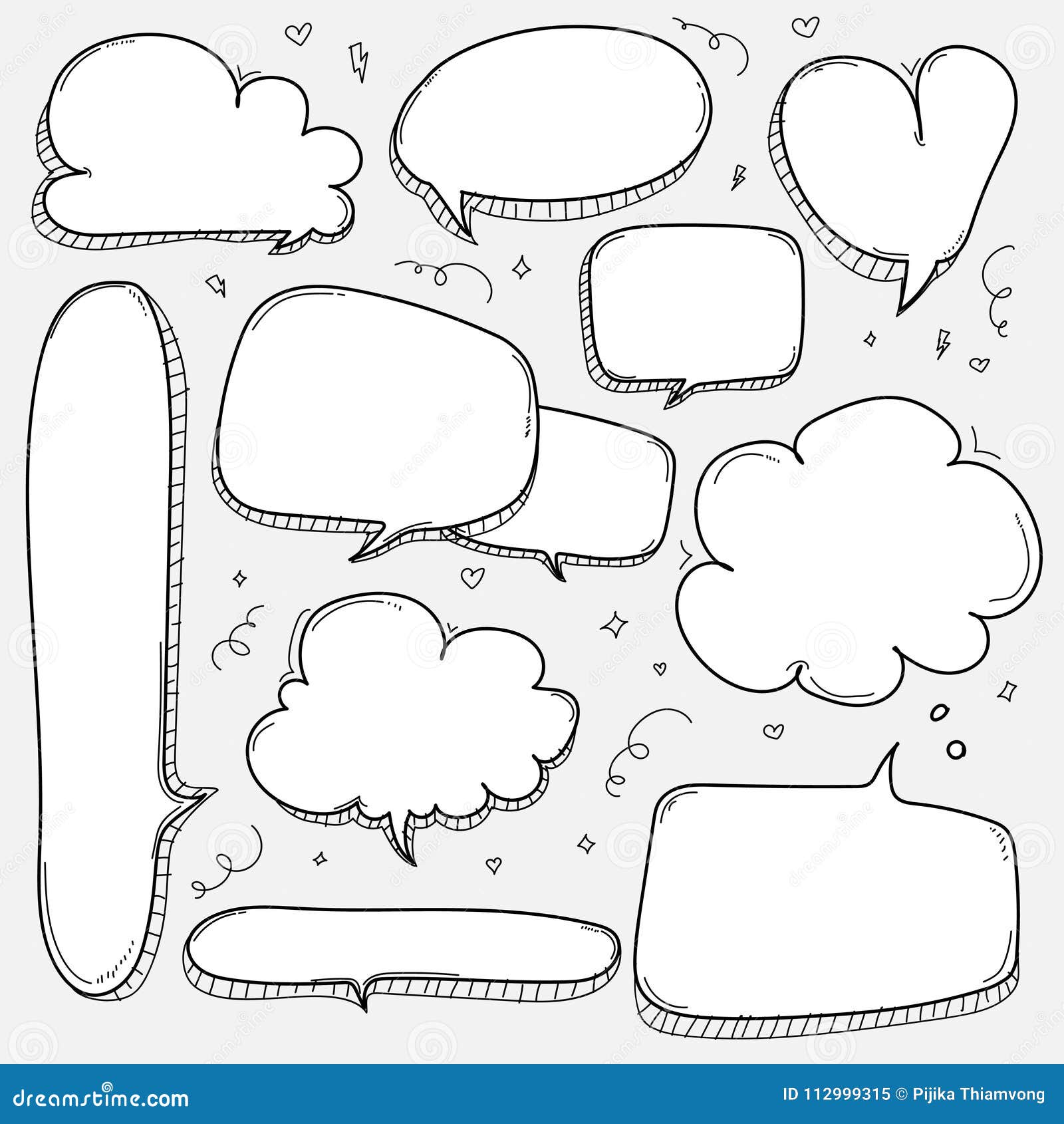 Hand Drawn Bubbles Set. Doodle Style Comic Balloon, Cloud Shaped Design ...