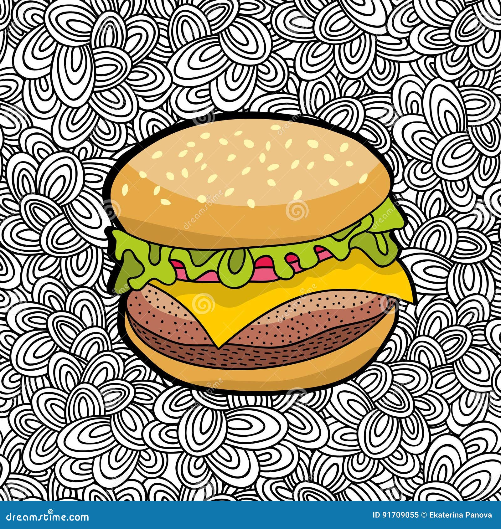 Hand Drawn Burger From Fastfood On Doodle Background. Stock Vector ...