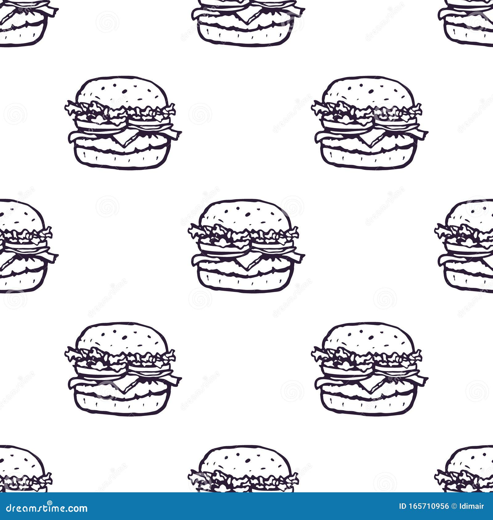 Hand Drawn Burger Seamless Pattern Background. Vector Stock Vector ...