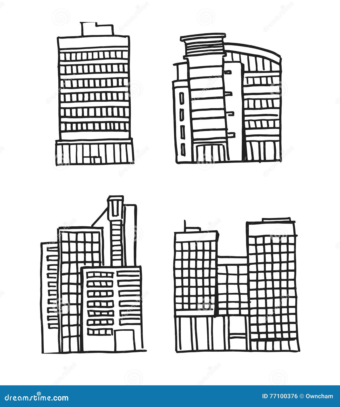 Hand Drawn Business Buildings Stock Vector - Illustration of graphic ...