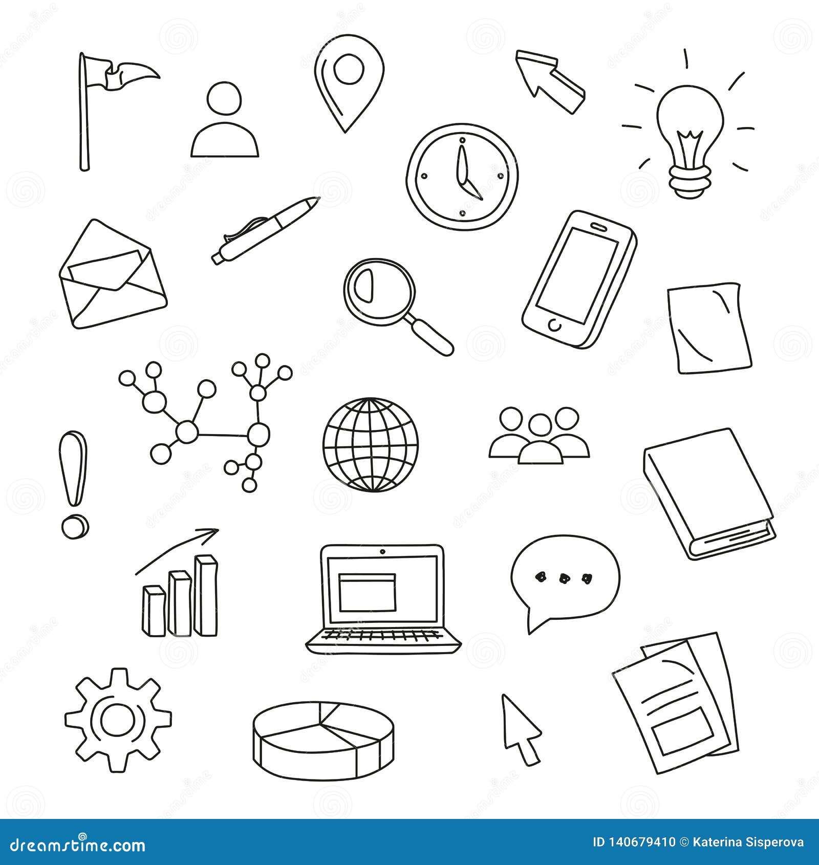 Hand Drawn Business Vector Icons Collection Stock Vector - Illustration ...