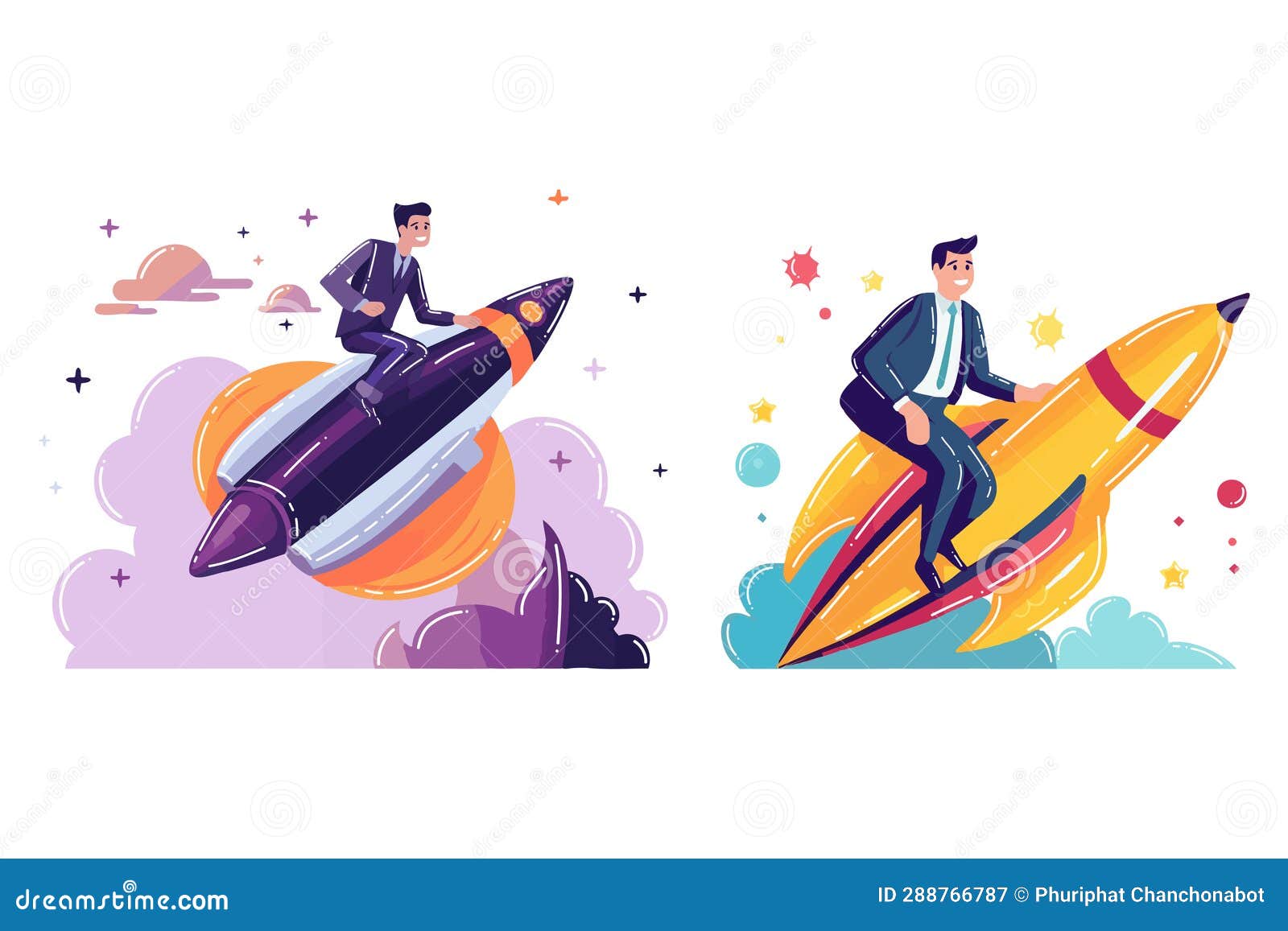 Hand Drawn Businessman Riding a Rocket in Flat Style Stock Vector ...