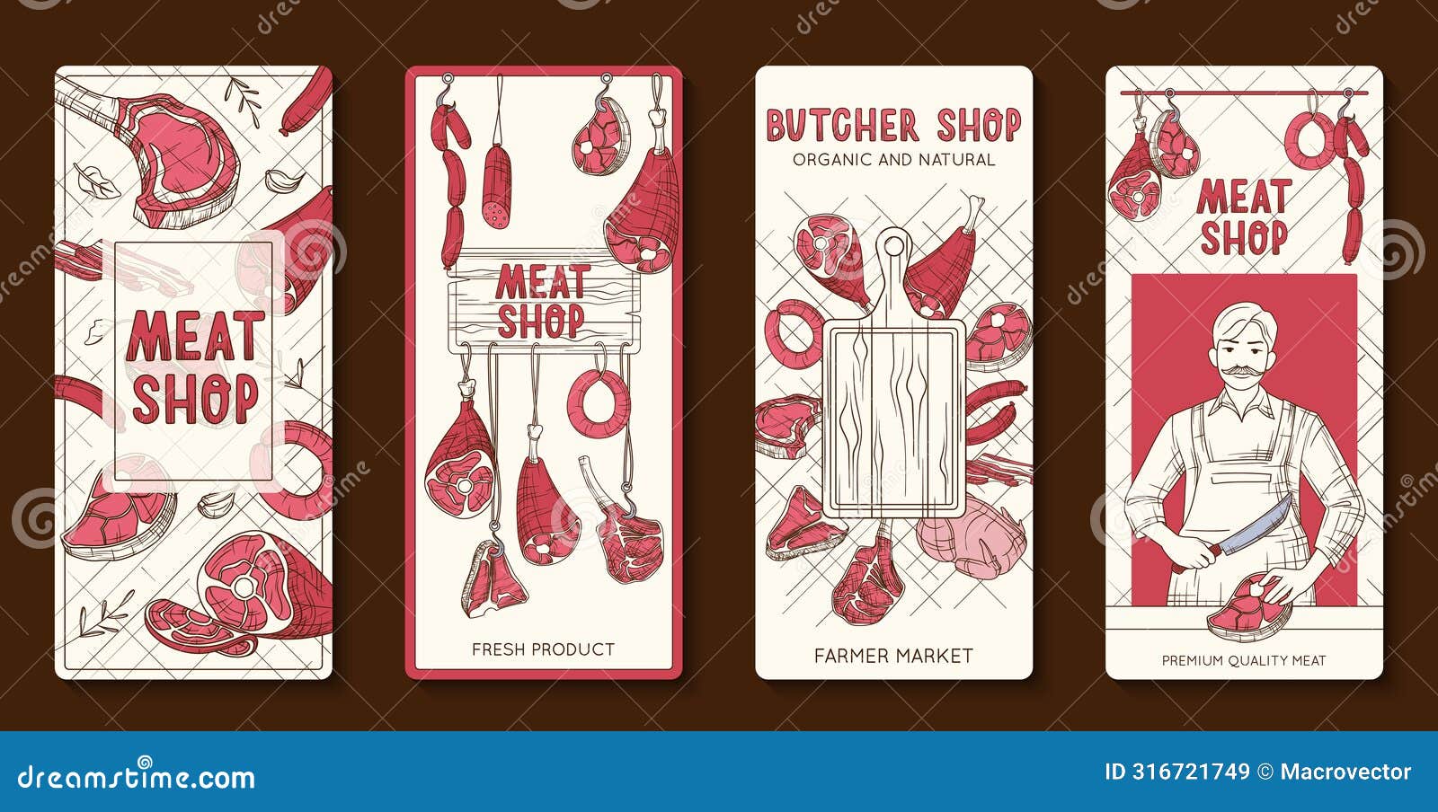 Hand Drawn Butcher Shop Banner Set Stock Illustration - Illustration of ...