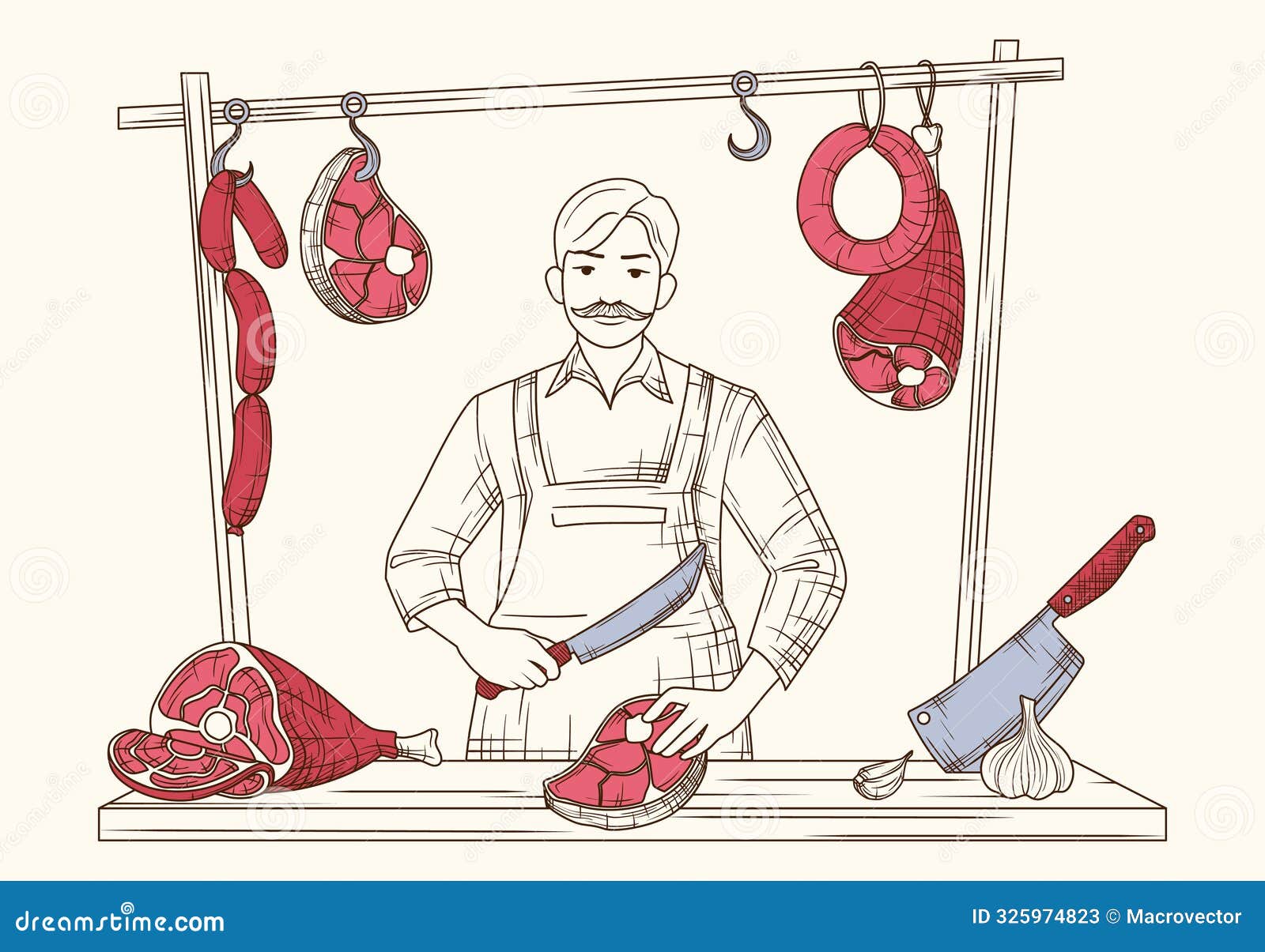 Hand Drawn Butcher Shop Composition Stock Illustration - Illustration ...