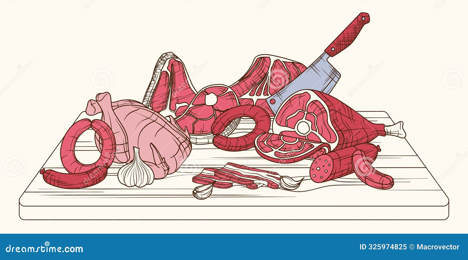 Hand Drawn Butcher Shop Composition Stock Illustration - Illustration ...