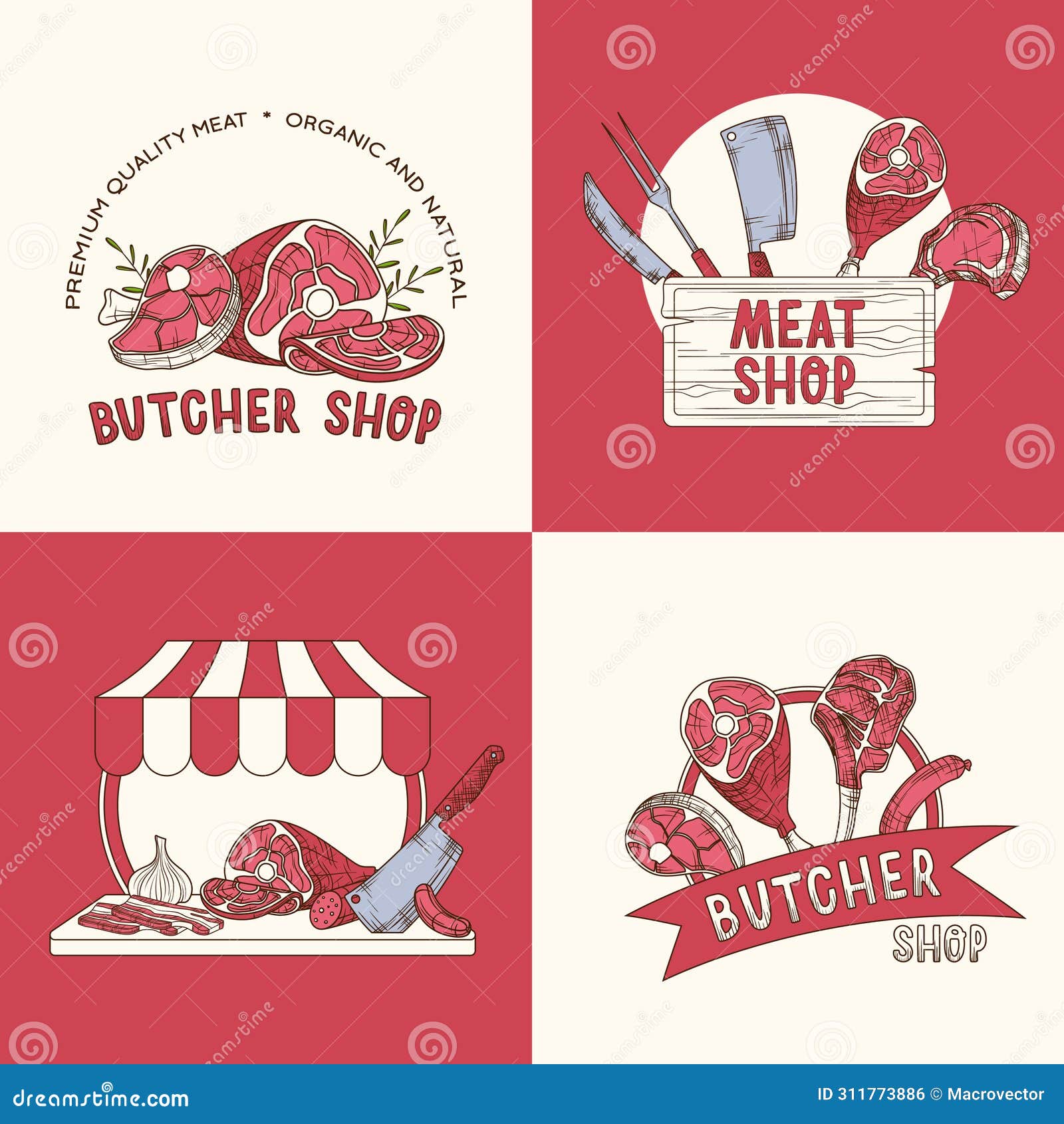 Hand Drawn Butcher Shop Composition Set Stock Illustration ...