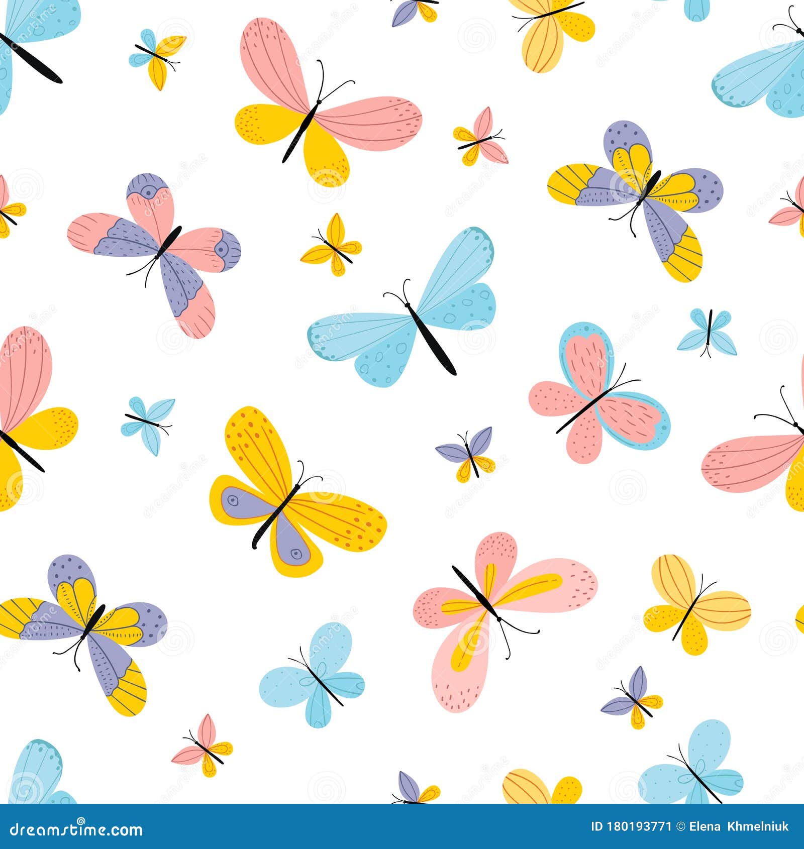 Hand Drawn Butterflies. Seamless Pattern on a White Background Stock ... Hand Drawn Butterflies. Seamless Pattern on a White Background Stock ...