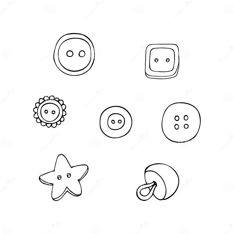 Hand-drawn Buttons. Top View of Various Garment Fasteners. Handmade ...