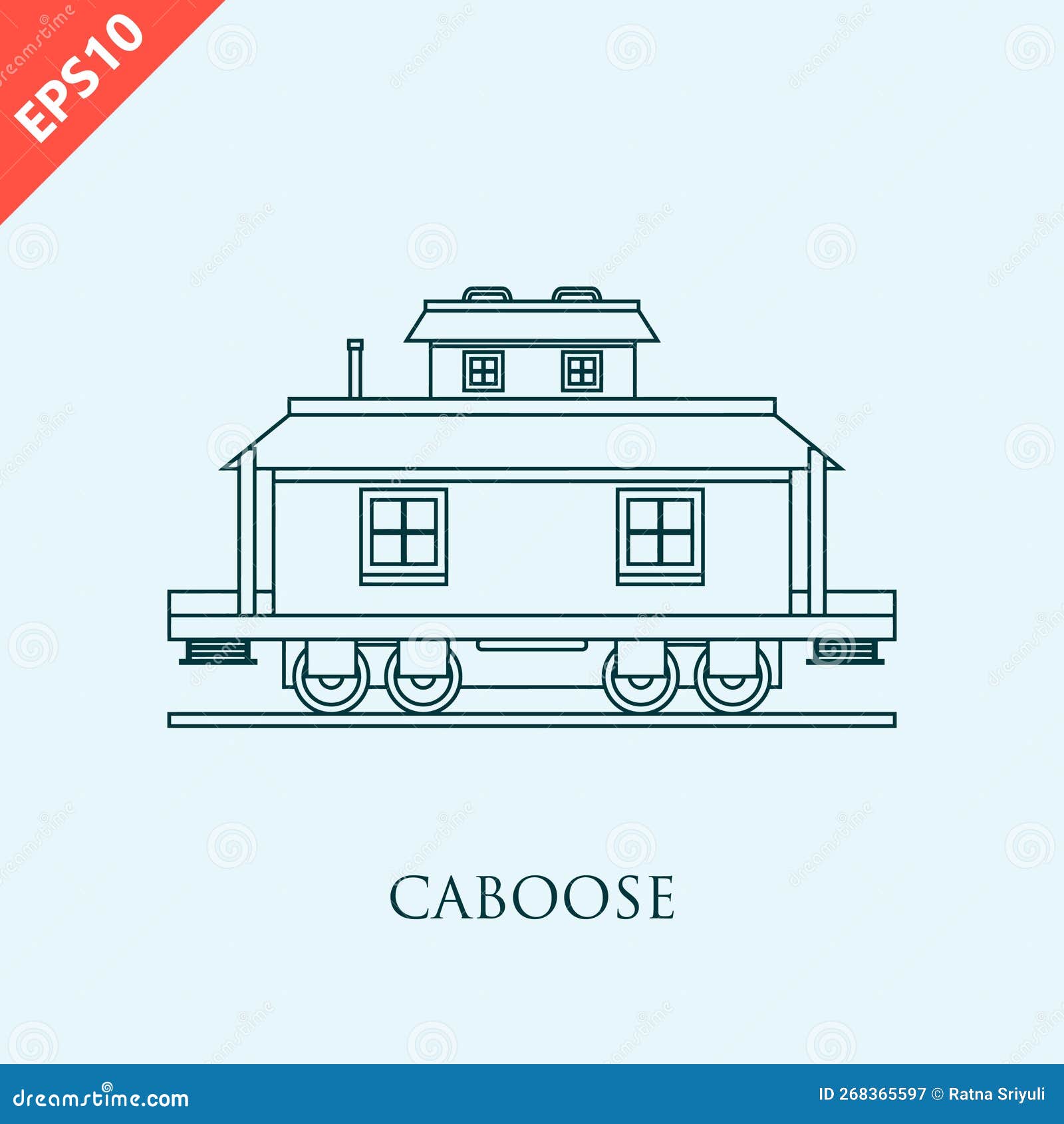 Caboose In Cartoon Style Stiker On White Background On Isolated ...