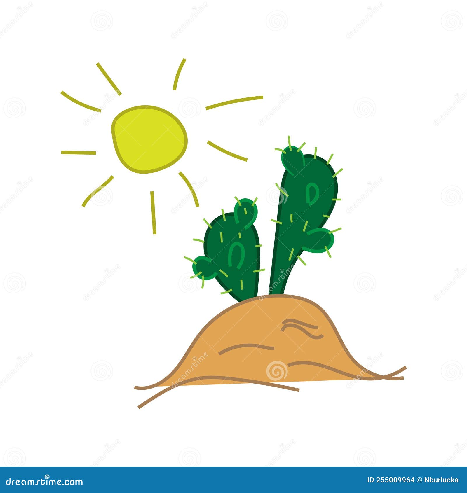 Hand Drawn Cactus in Desert Under the Sun Stock Vector - Illustration ...