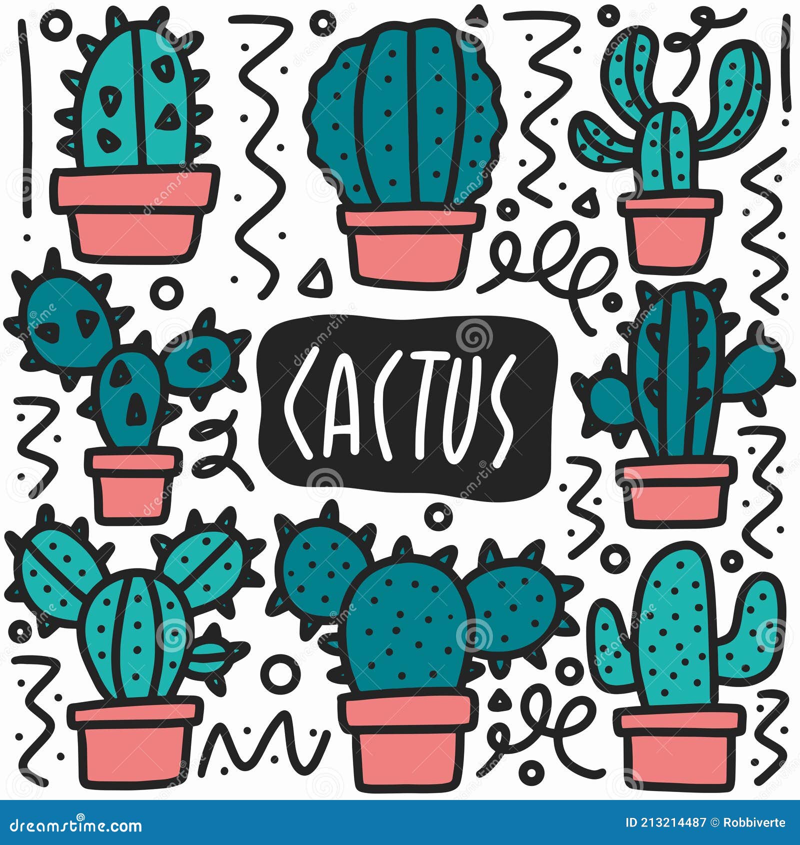 Cactus Doodle Seamless Pattern Vector. | CartoonDealer.com #83342403