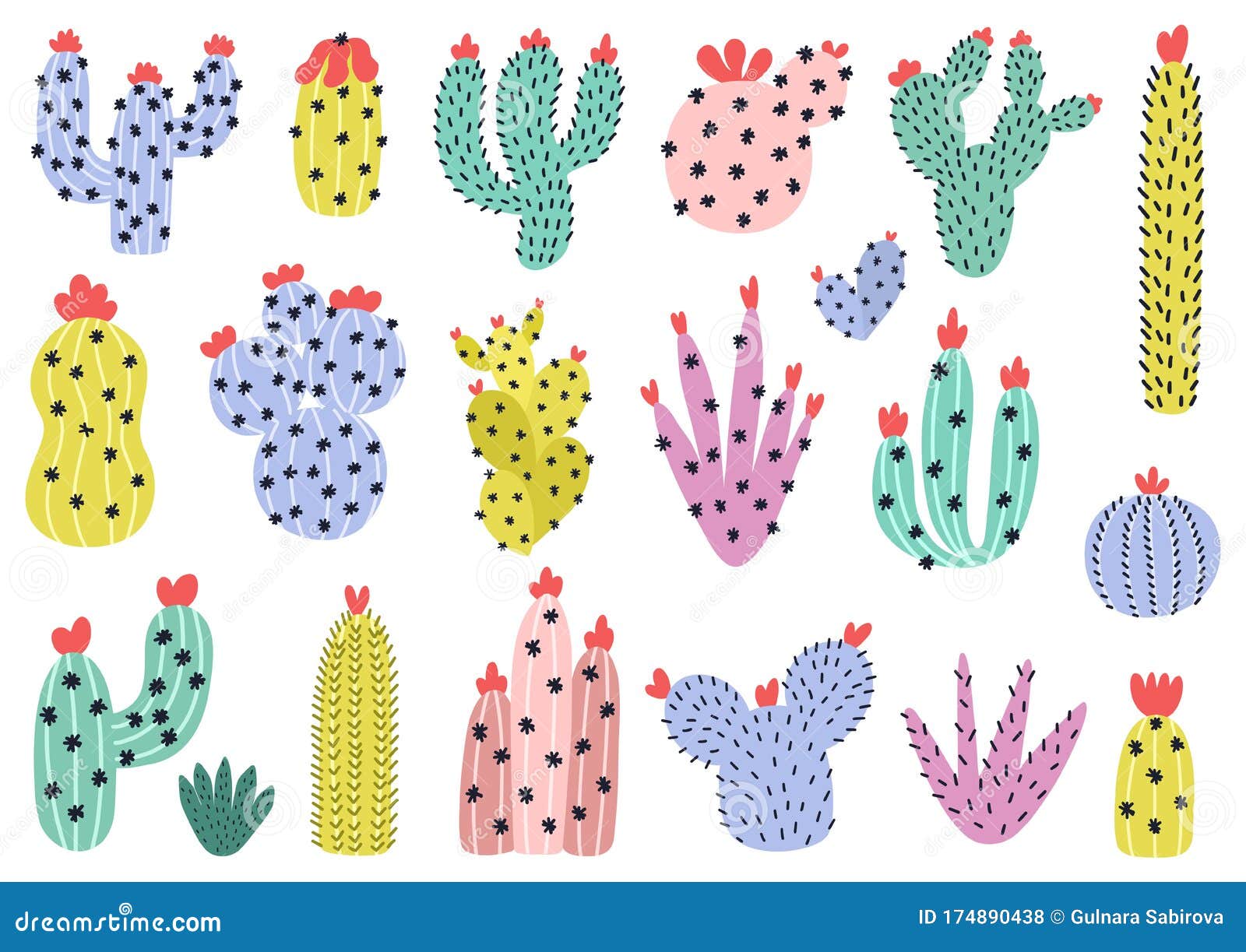 Cute Cacti Flowerpots Seamless Pattern With Cute Cacti Naturespring Cute Illustration