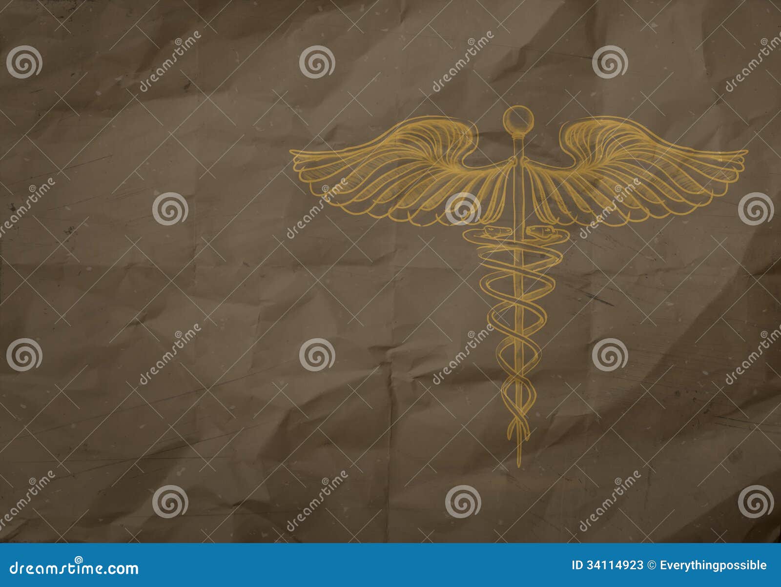 Hand Drawn Caduceus On Wrapping Recycle Paper Background Royalty-Free ...