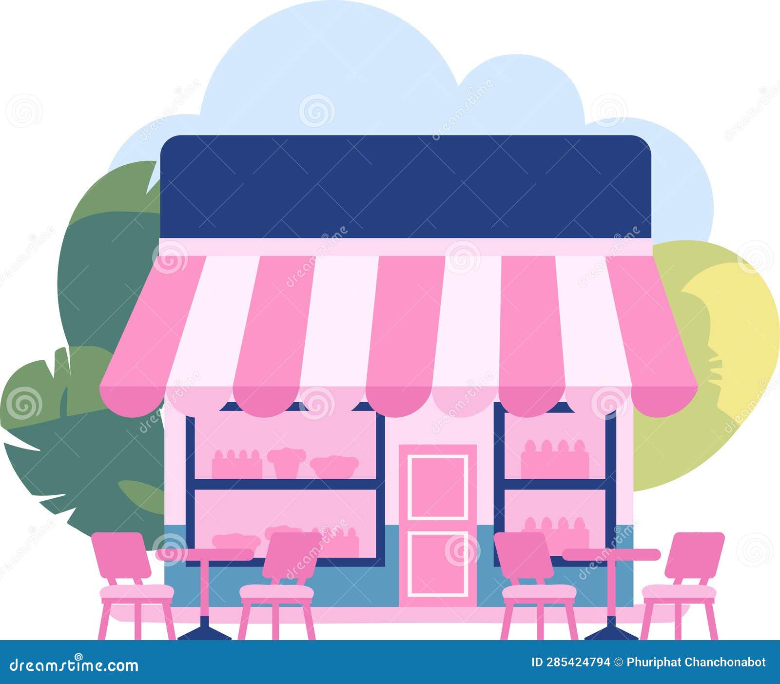 Hand Drawn Cafe Building in Flat Style Stock Vector - Illustration of ...