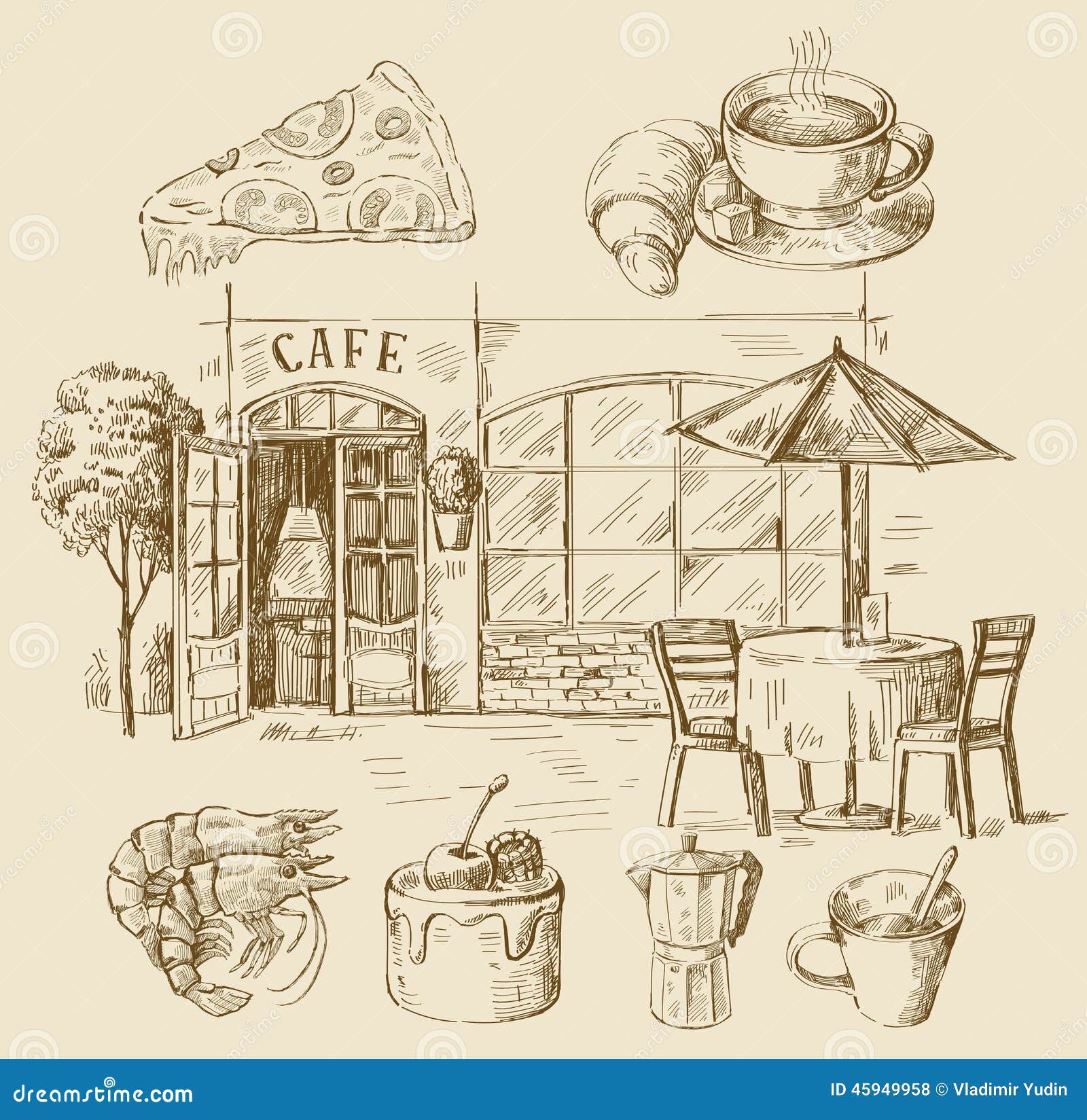 Hand drawn cafe stock vector. Illustration of exterior - 45949958