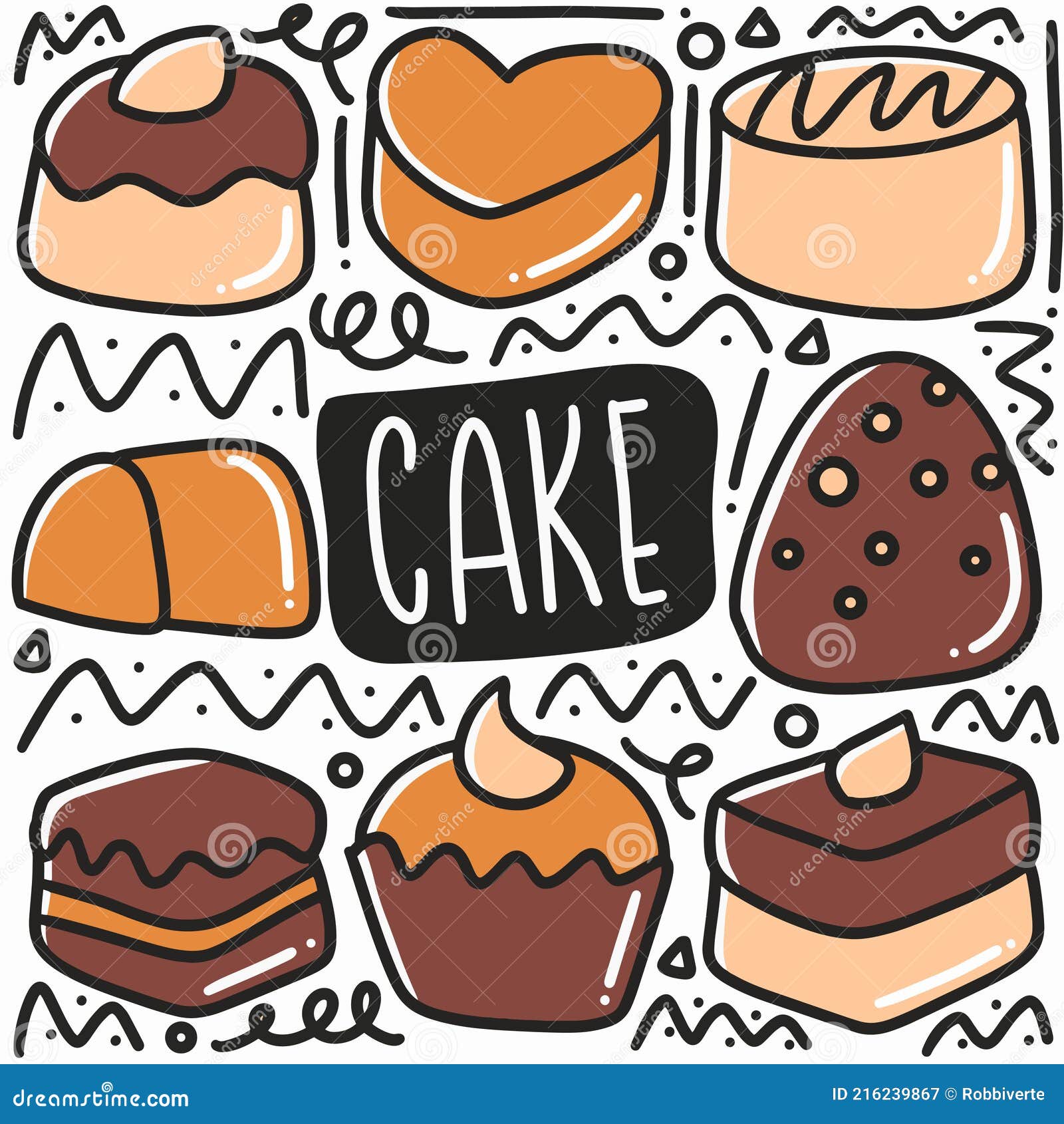 Hand drawn cake doodle set stock vector. Illustration of delicious ...