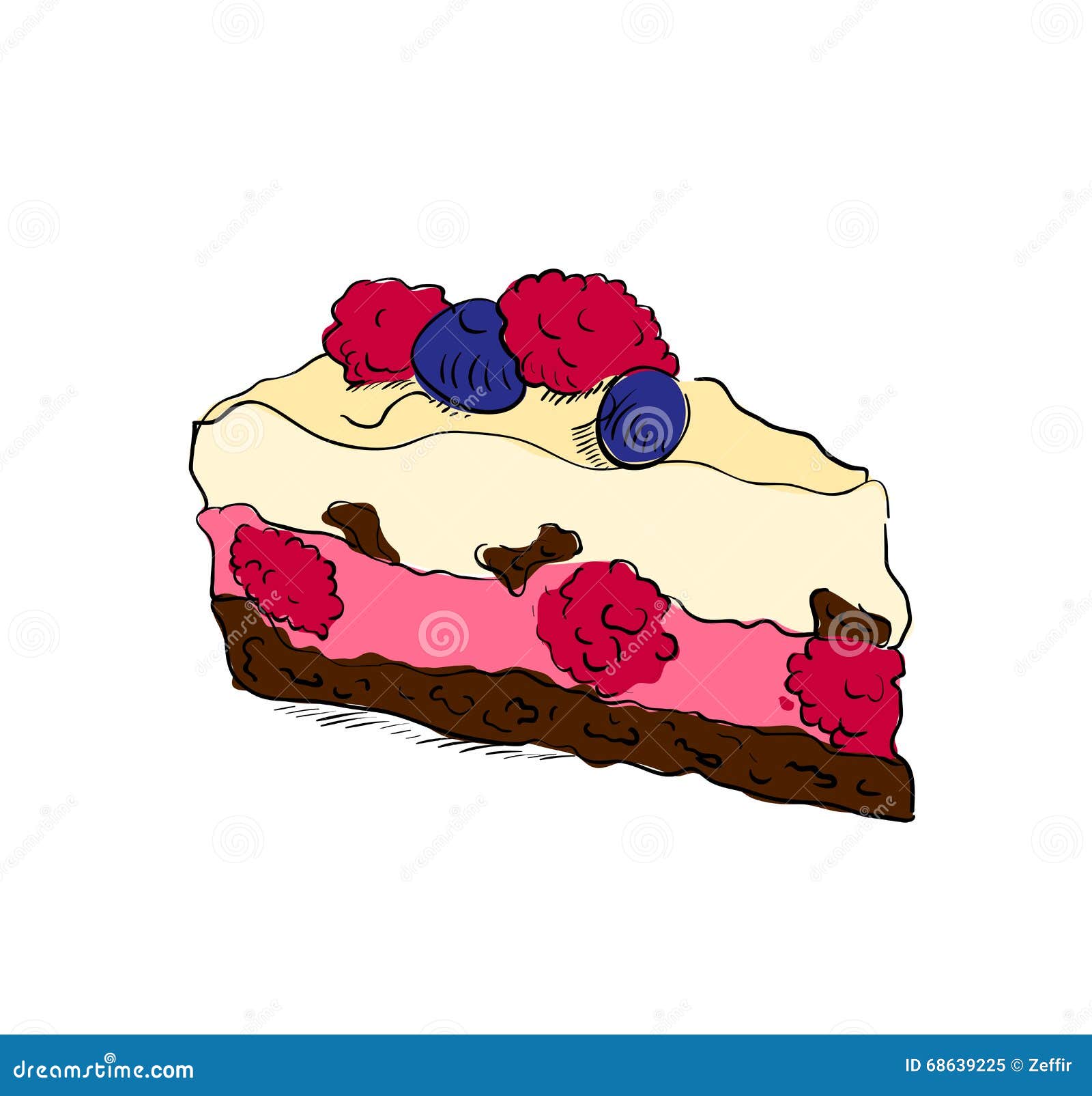 Hand Drawn Cake with Raspberry Stock Vector - Illustration of ...