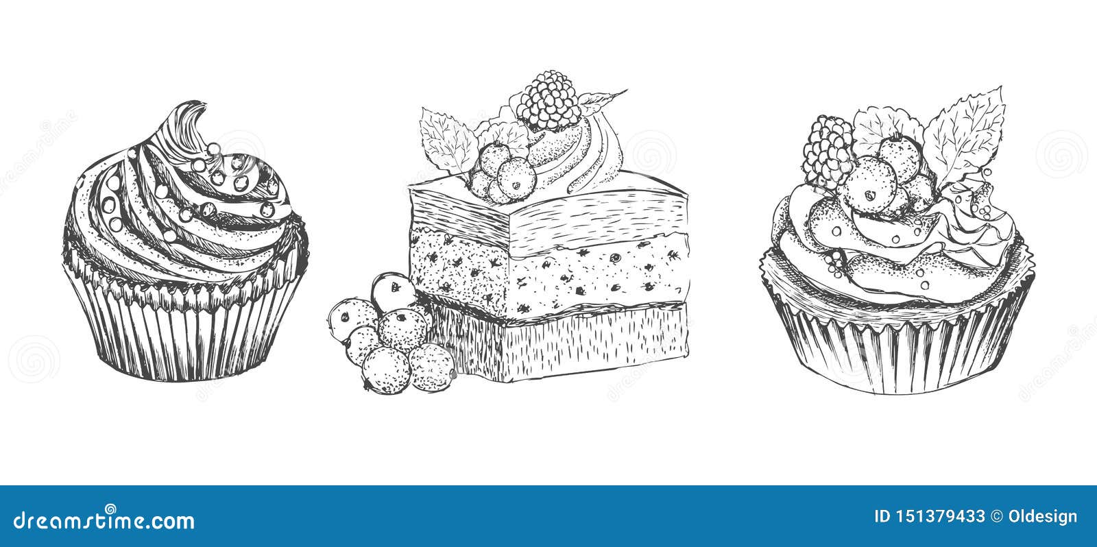 Hand Drawn Cakes Collection Isolated on White Stock Illustration ...