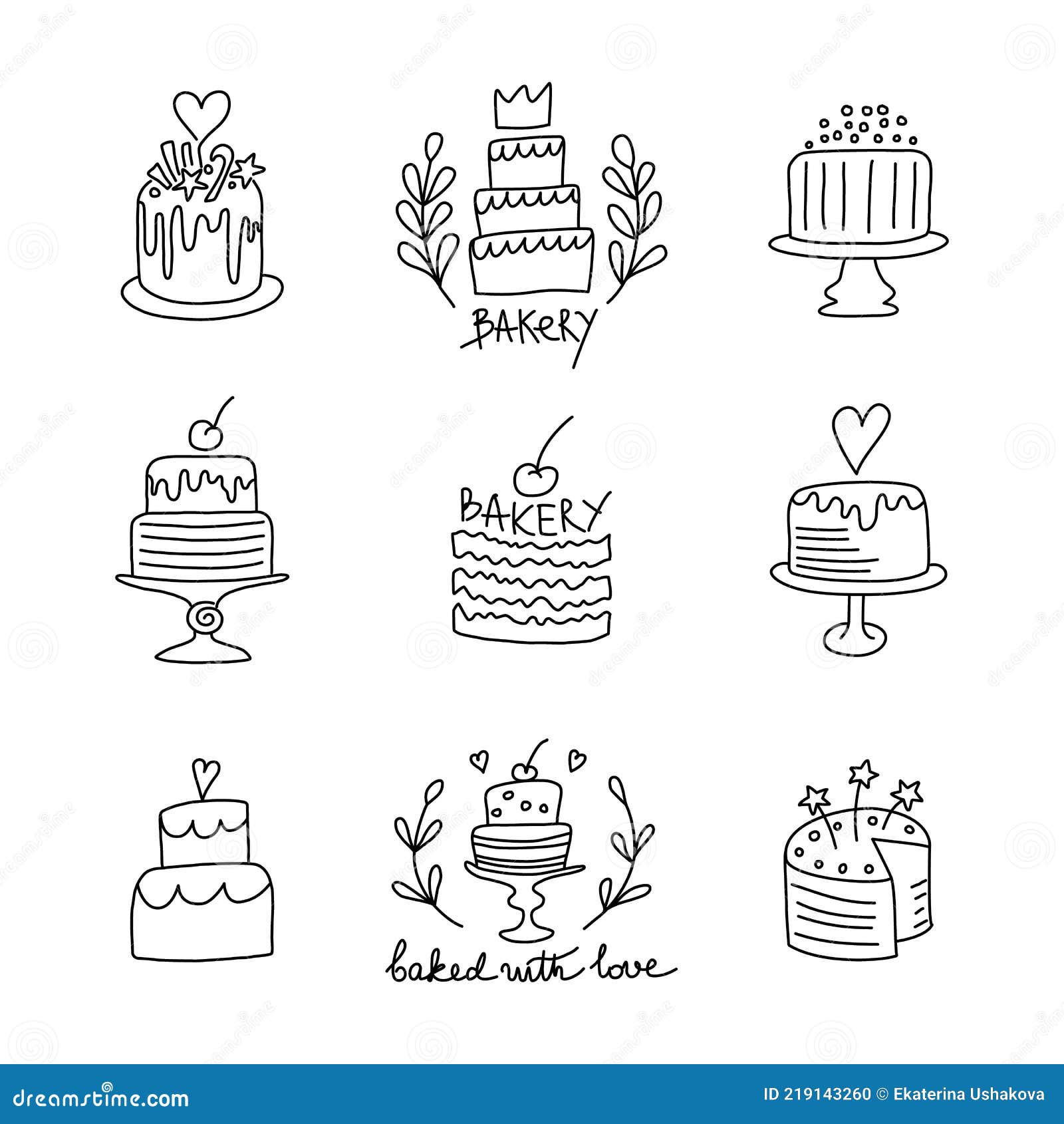 Hand Drawn Cakes Set. Vector Doodle Cakes Collection Stock Vector ... Hand Drawn Cakes Set. Vector Doodle Cakes Collection Stock Vector ...