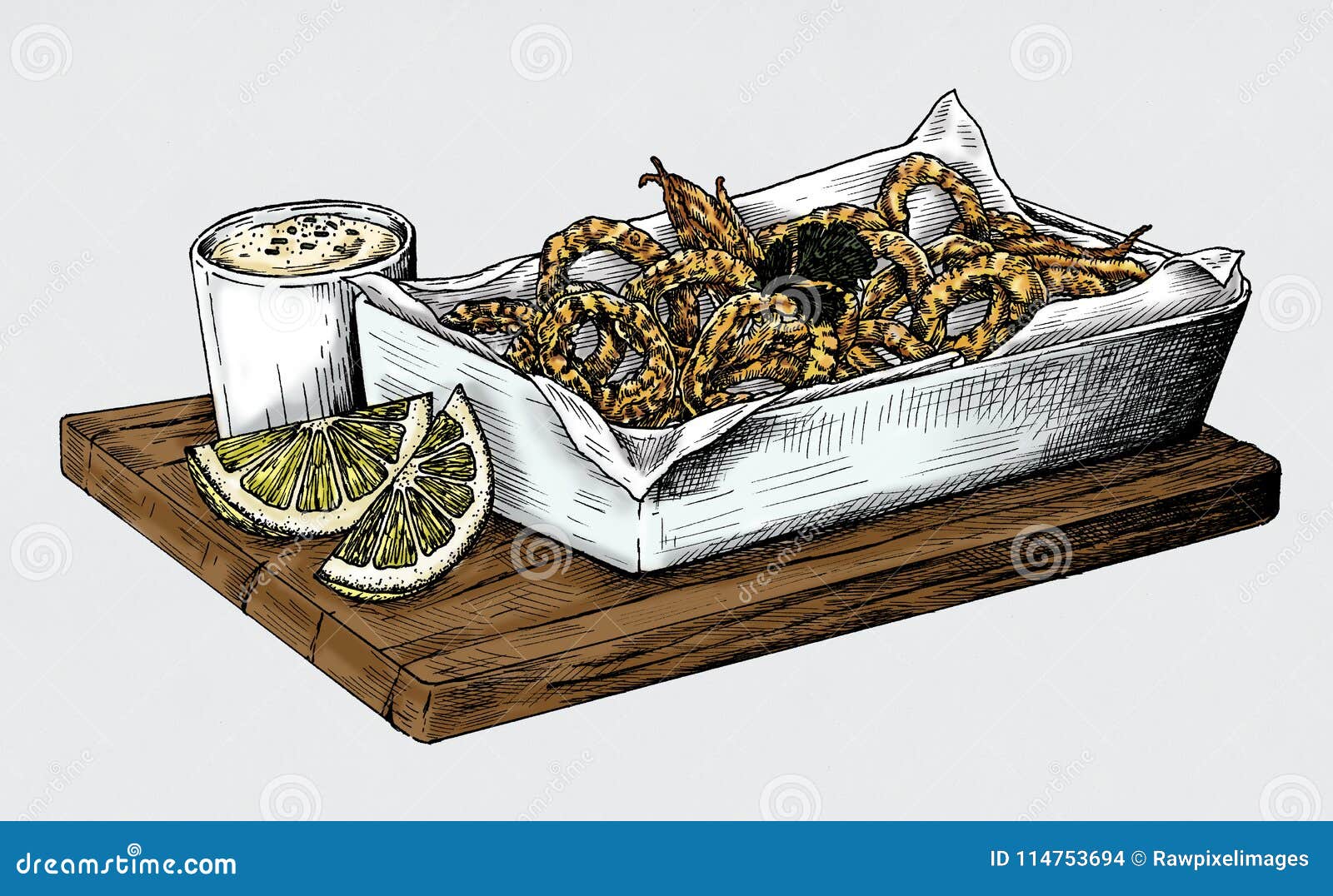 Hand Drawn Calamari Fried Squid Stock Illustration - Illustration of ...