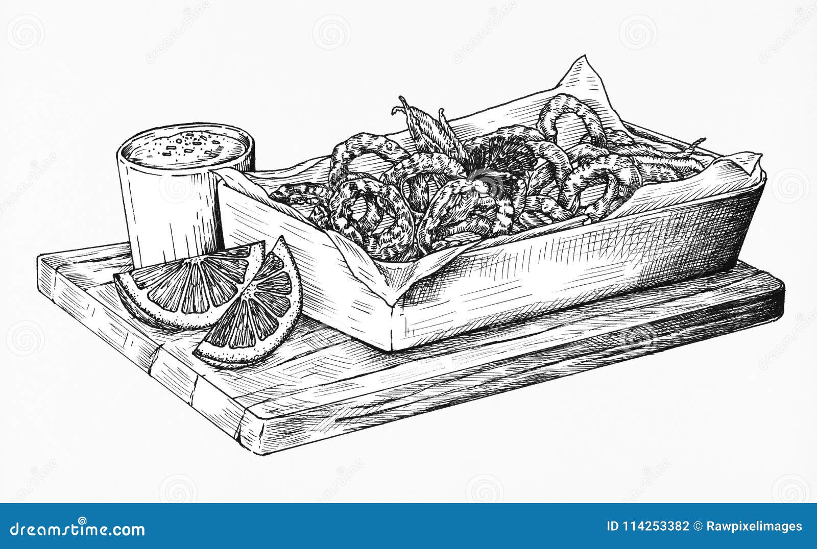 Hand Drawn Calamari Fried Squid Stock Illustration - Illustration of ...