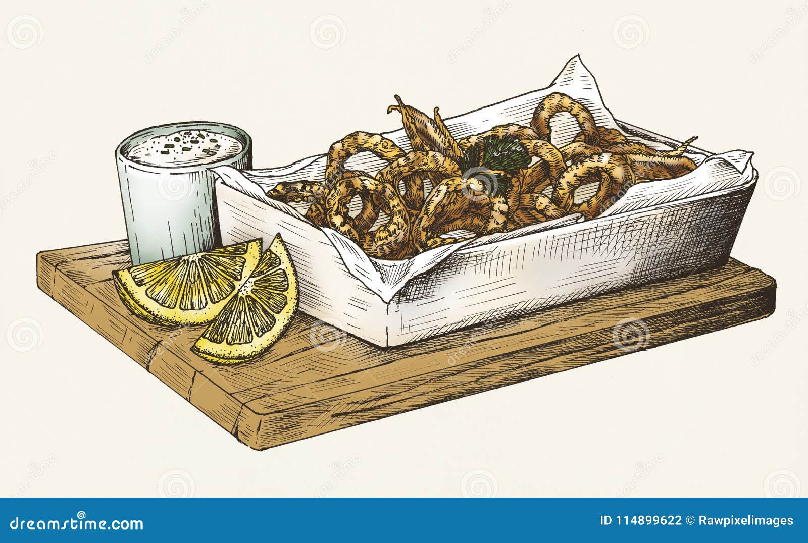 Hand Drawn Calamari Fried Squid Stock Illustration - Illustration of ...