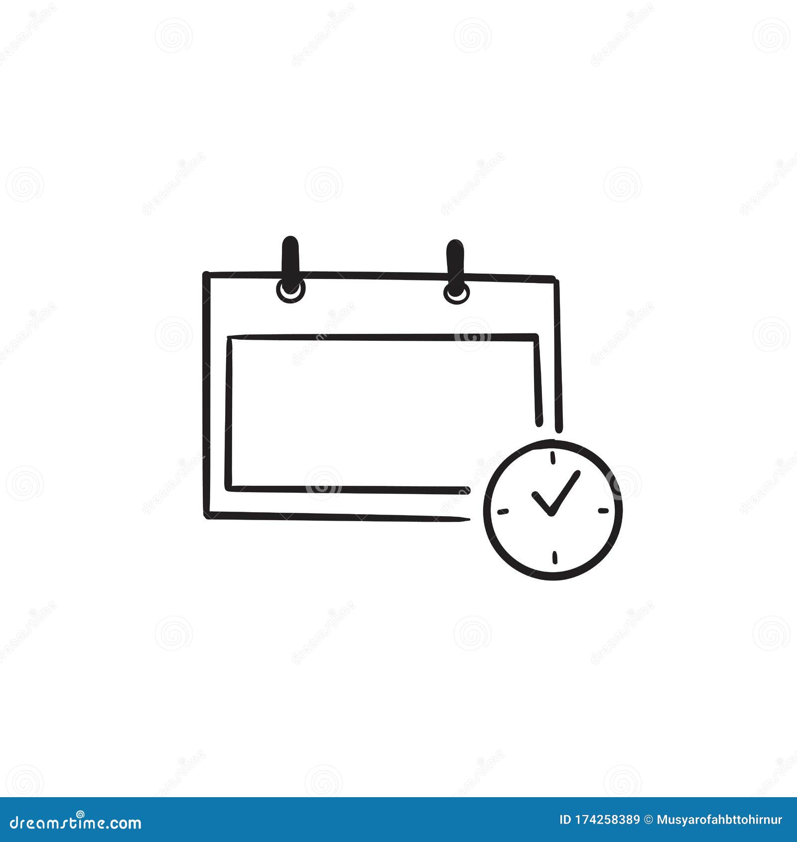 Hand Drawn Calendar with Clock. Vector Line Icon Doodle Stock Vector ...