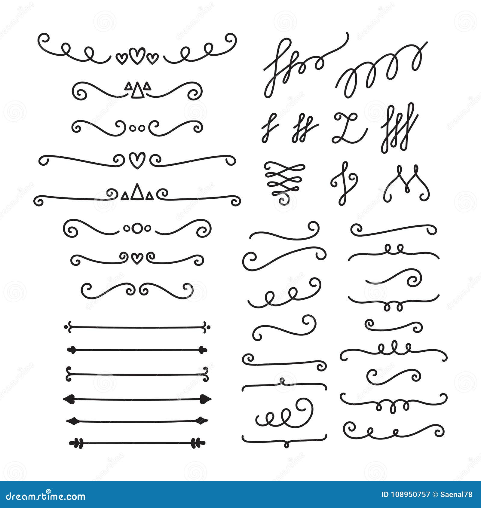 Hand Drawn Calligraphic Design Elements. Set of Decorative Symbols in ... Hand Drawn Calligraphic Design Elements. Set of Decorative Symbols in ...